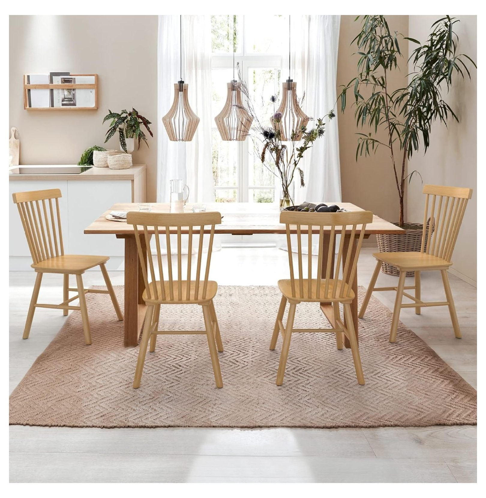 Dining Chairs Set of 4, Windsor Dining Chair, Spindle Back Wood Dining ...