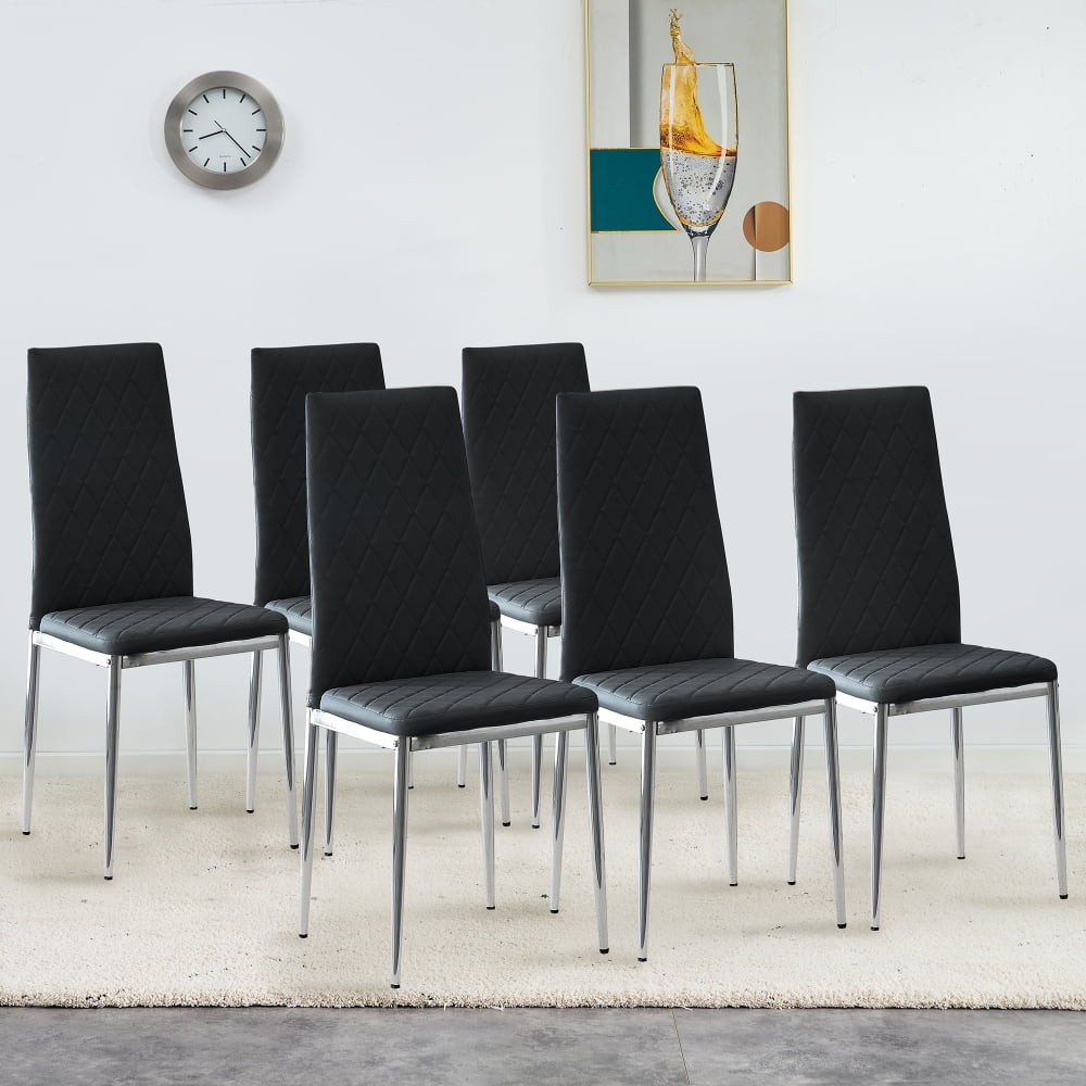 Set of 6 Faux Leather Dining Chairs, High Back, Metal Legs, for Dining ...