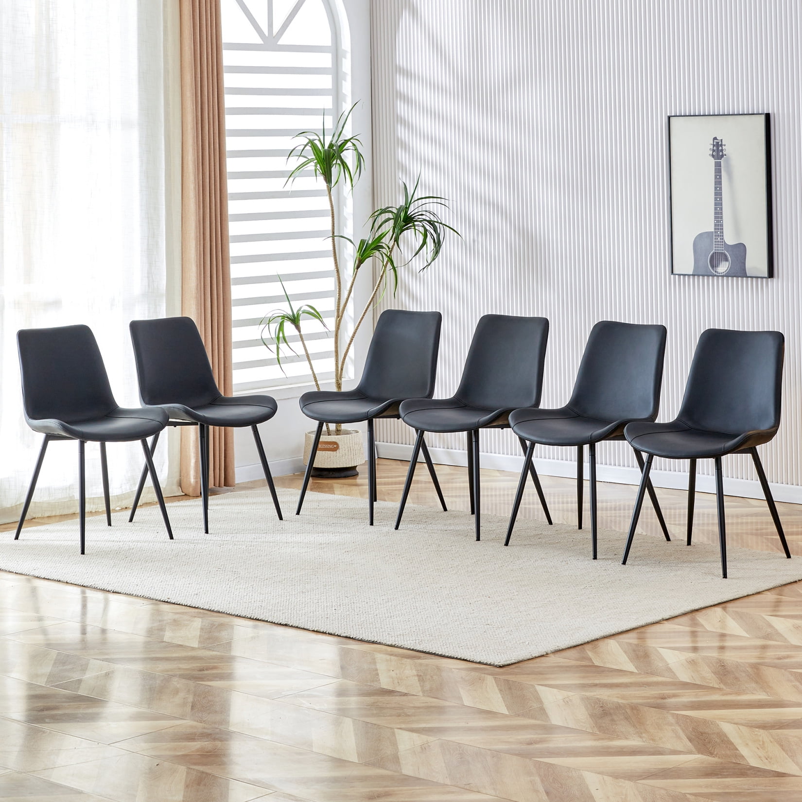 Dining Chairs Set of 6, Modern Faux Leather Upholstered Dining Chairs ...