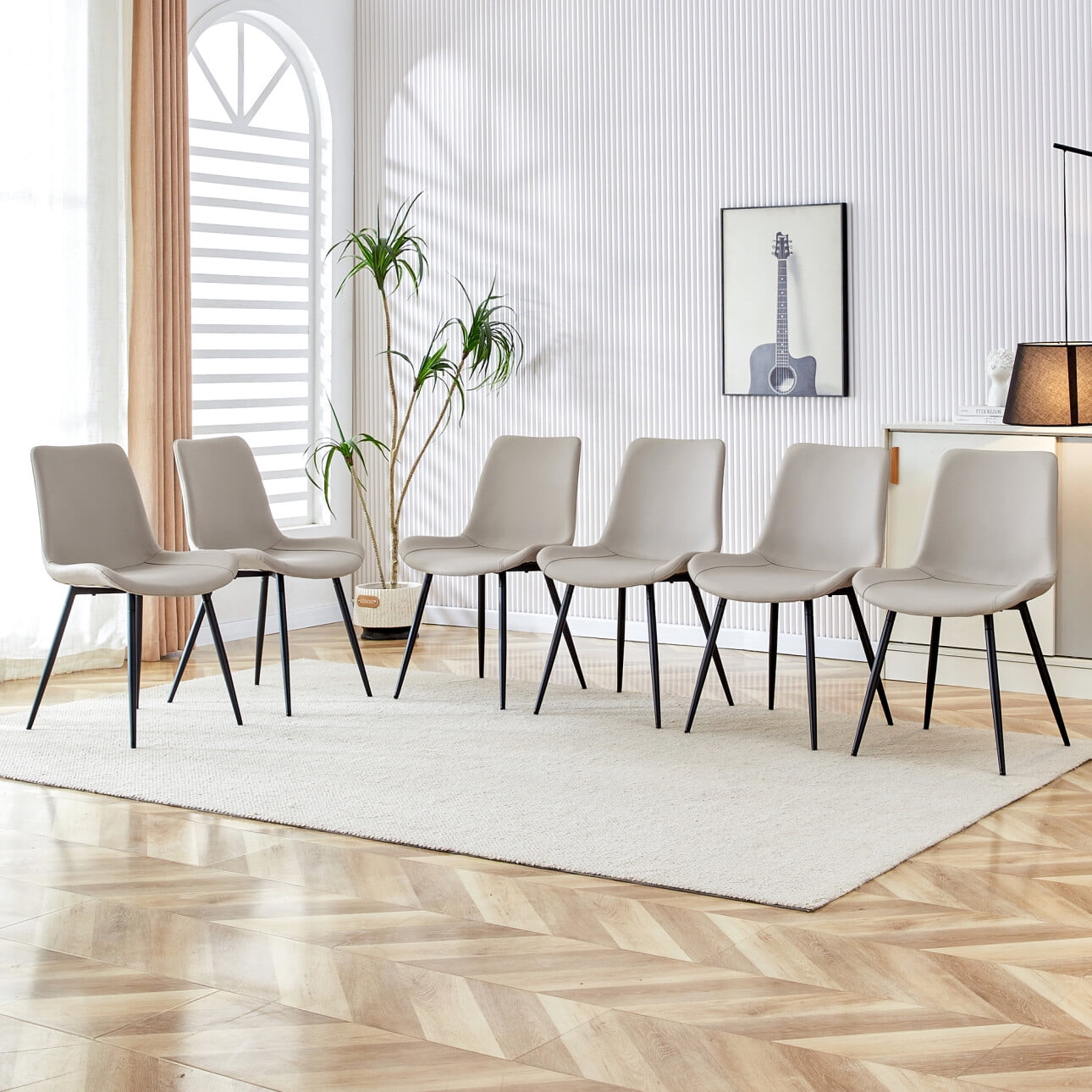 Dining Chairs Set of 6, Modern Faux Leather Upholstered Dining Chairs ...