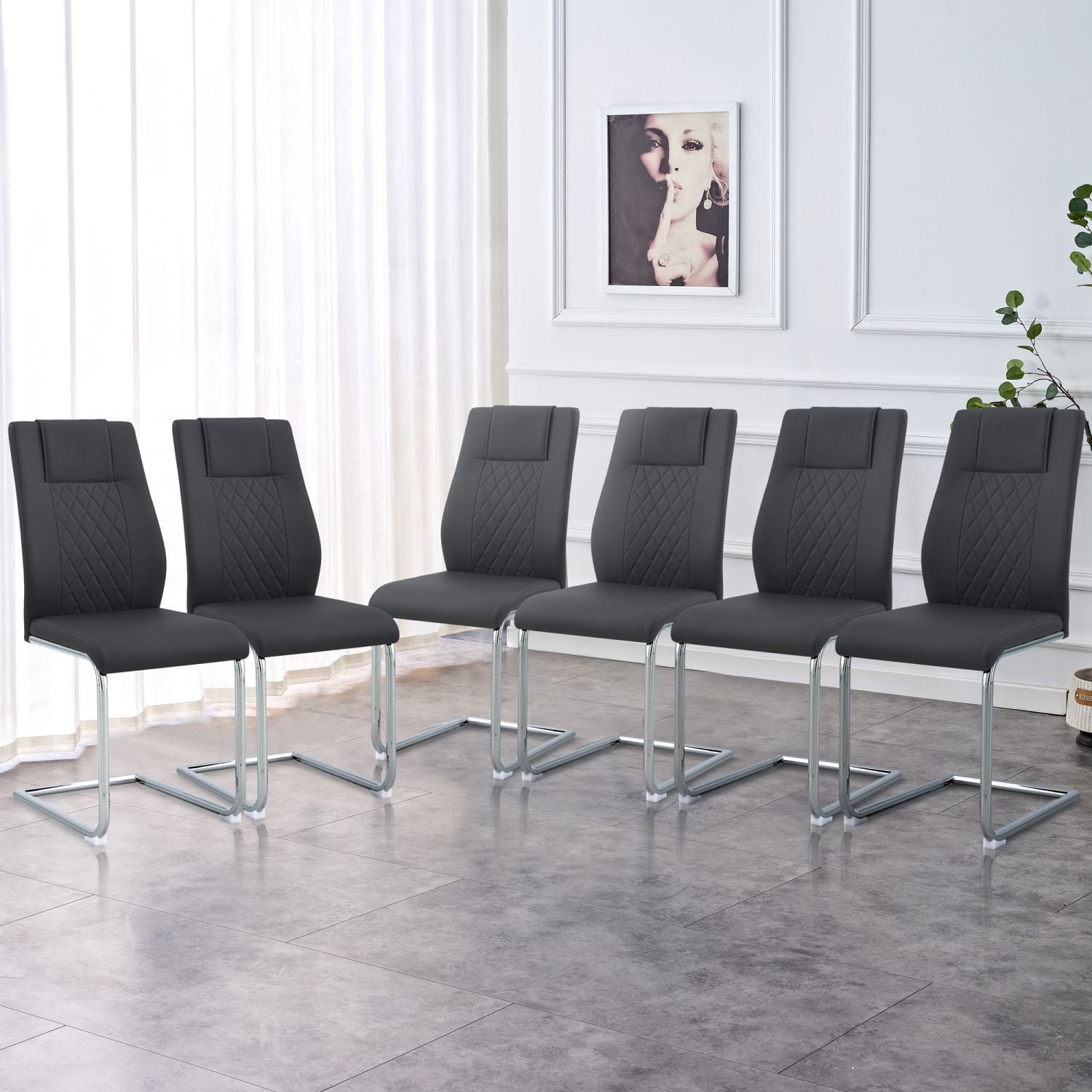 Dining Chairs Set of 6, Modern Dining Room Chairs With Faux Leather ...
