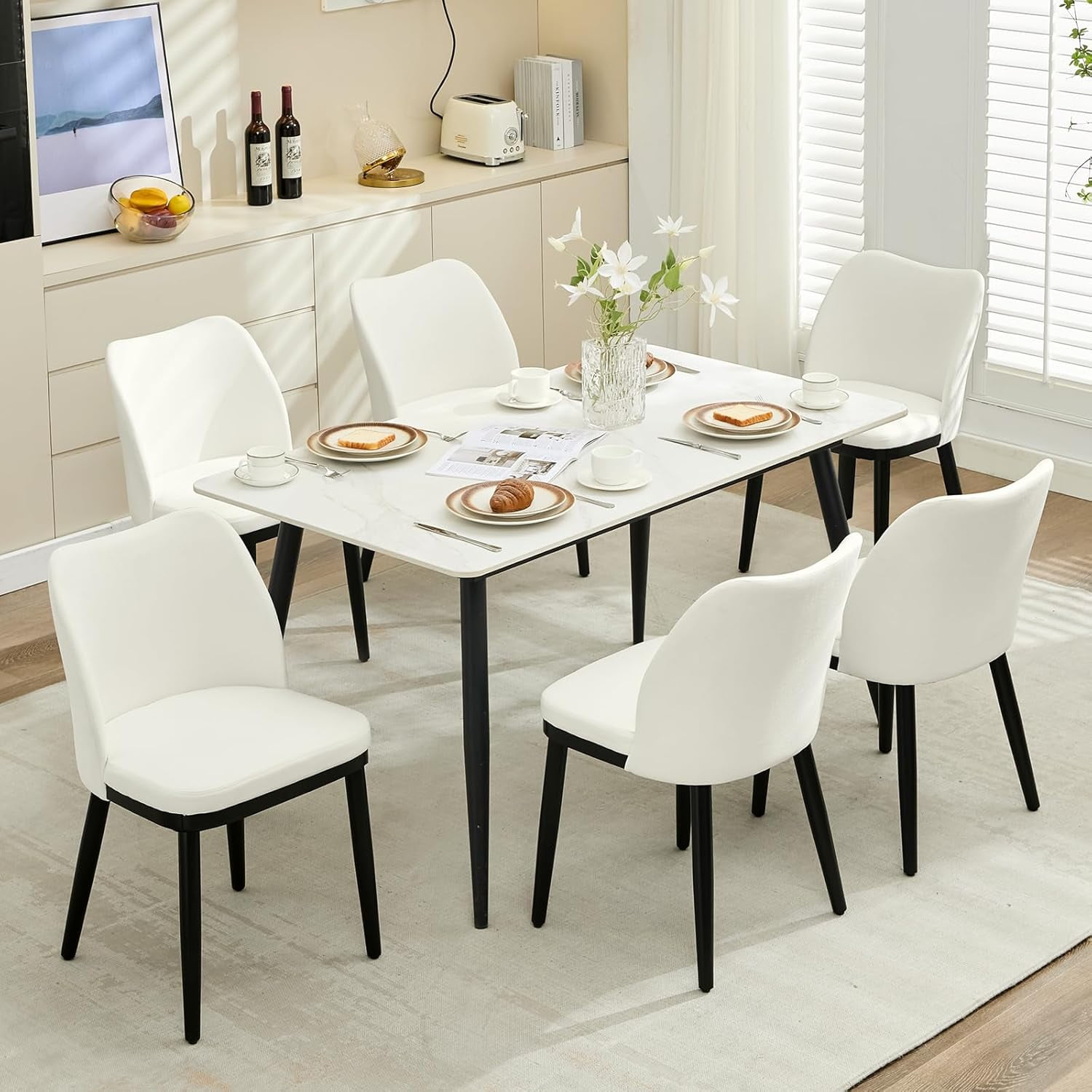 Dining Chairs Set of 6: Upholstered Fabric Dining Room Side Chairs ...
