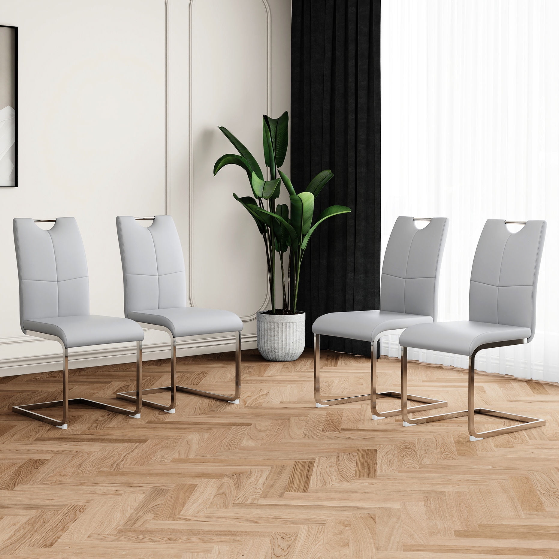 Dining Chairs Set | Ergonomic for Pressure Dispersion | Chrome Metal ...