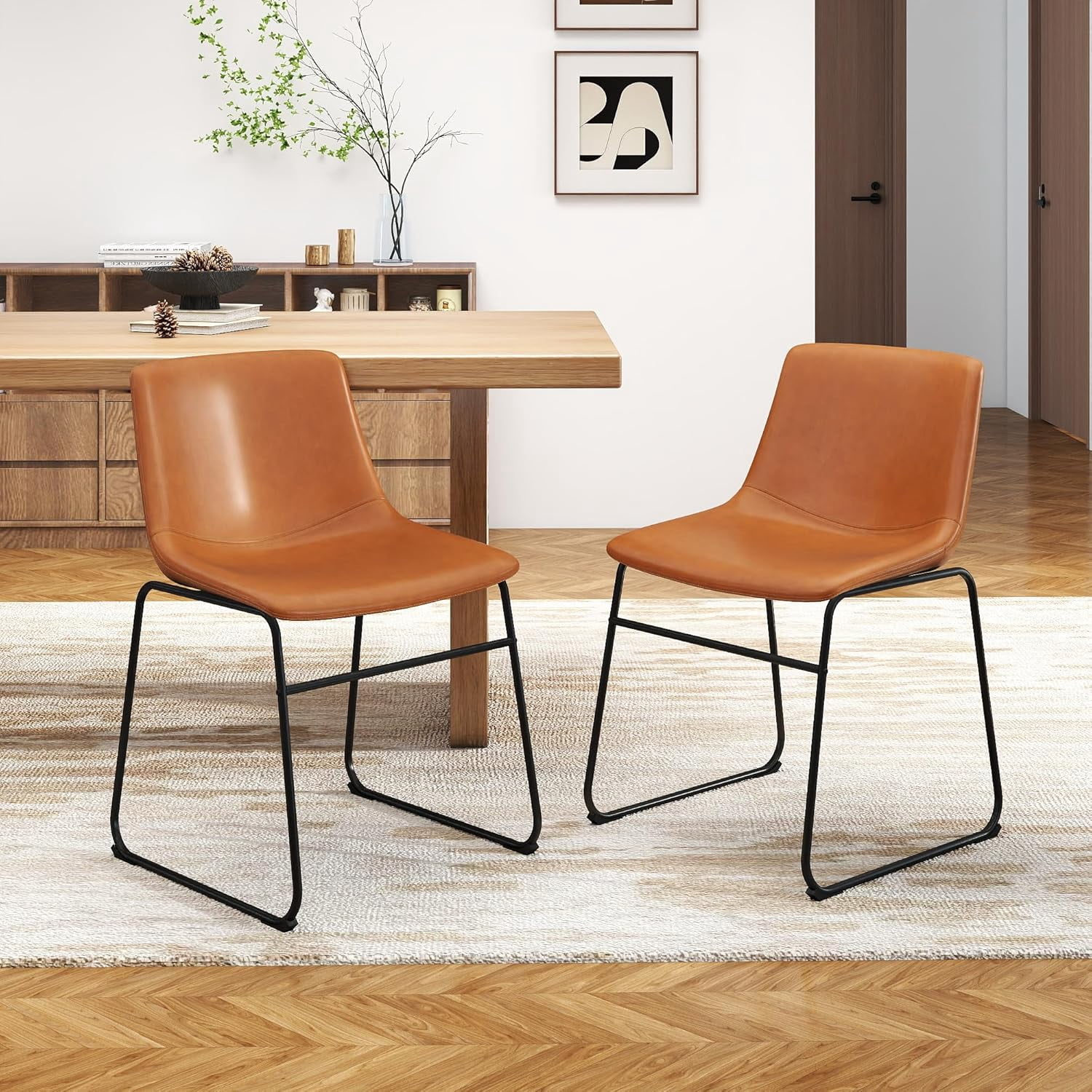 Dining Chairs Set of 2, 18 Inch Modern Dinner Chairs, PU Leather ...