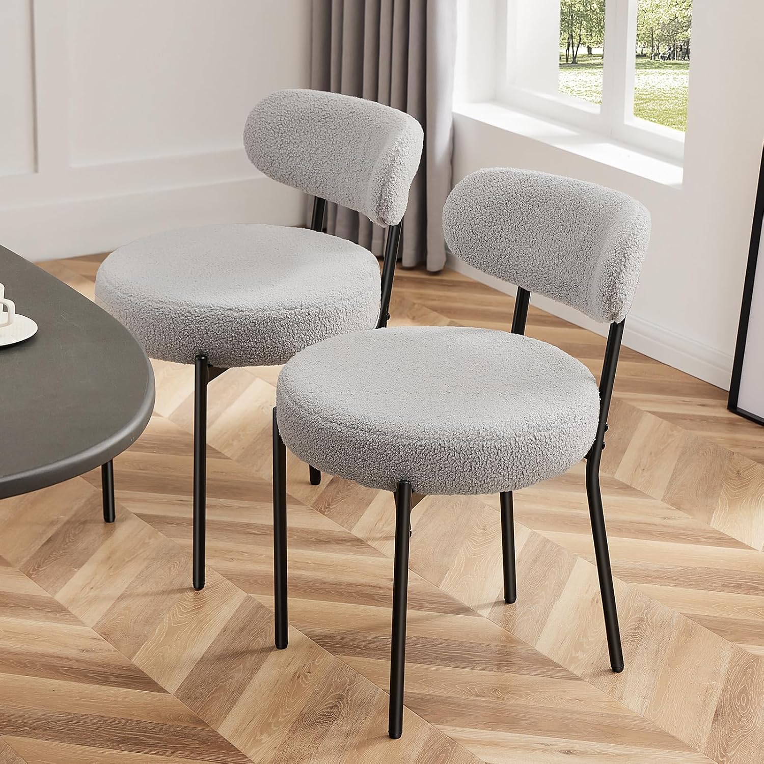 Dining Chairs Set of 2, Boucle Upholstered Modern Mid Century Round ...