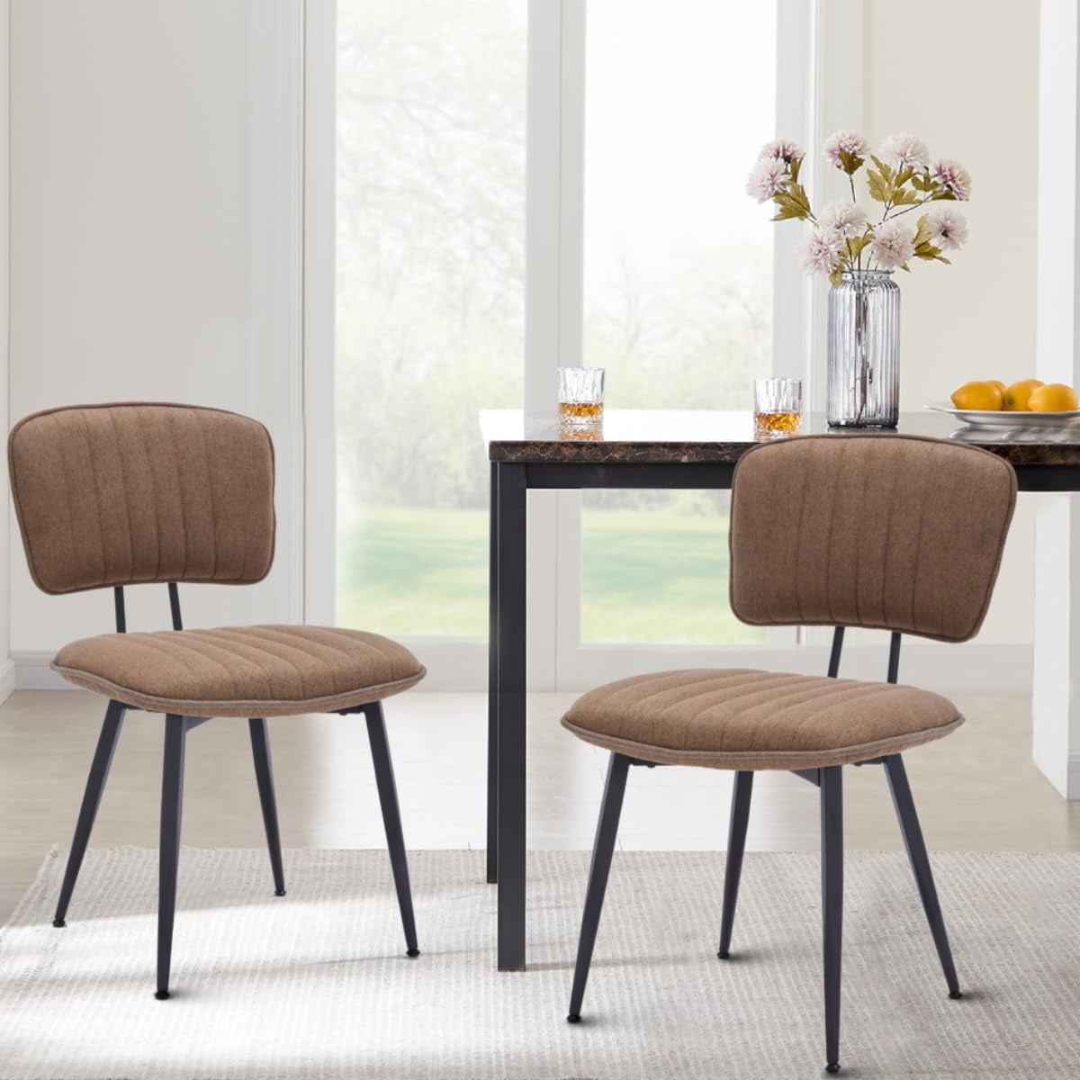 Dining Chairs Set of 2, Fabric Kitchen Dining Room Chairs with Metal ...