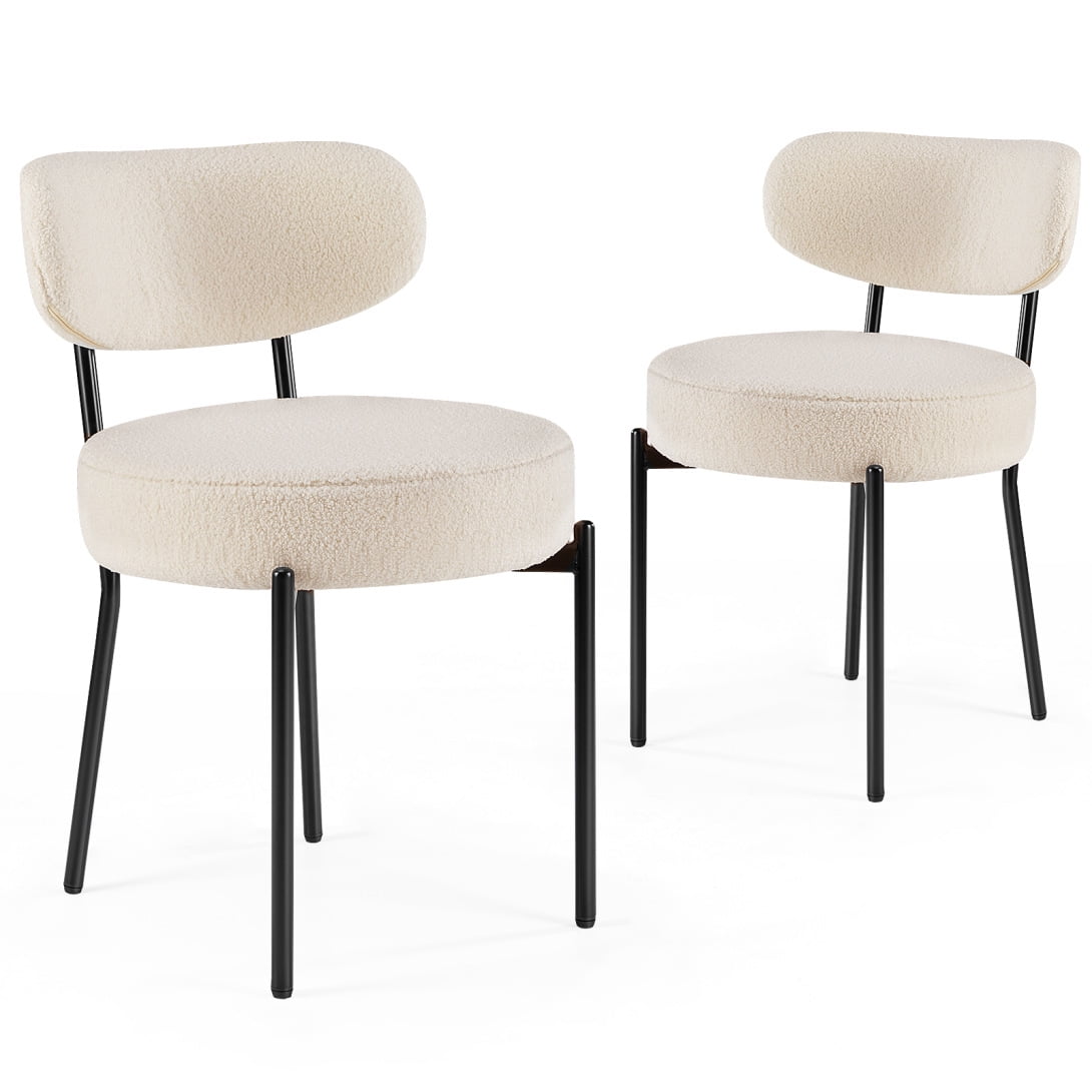 Dining Chairs Set of 2, Mid Century Modern Boucle Upholstered Round ...