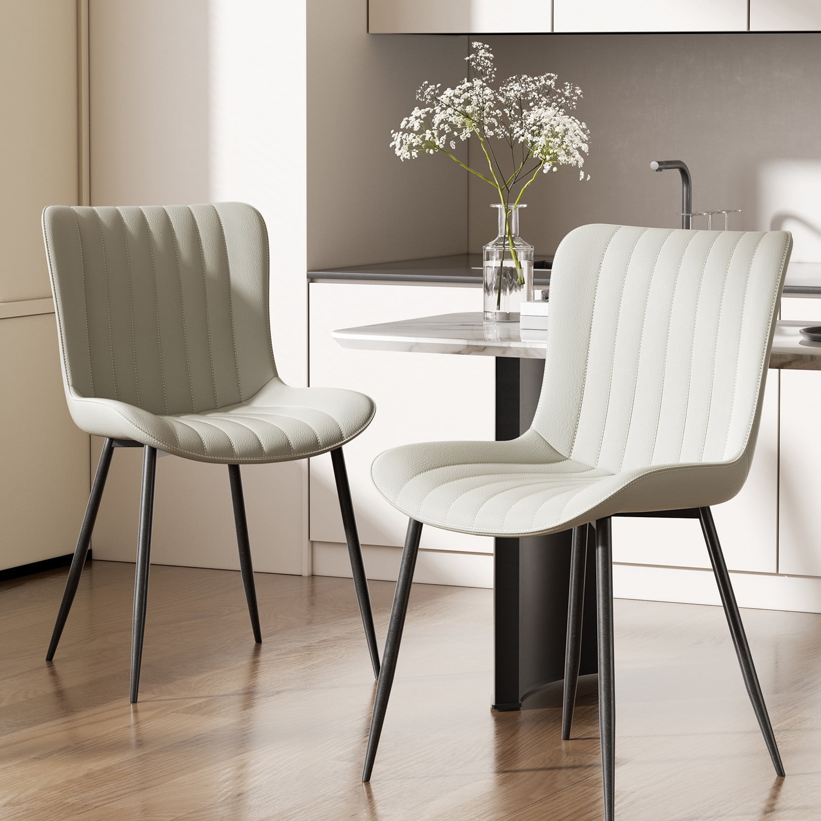 Dining Chairs Set of 2, Modern Armless Side Chairs Faux Leather Cushion ...
