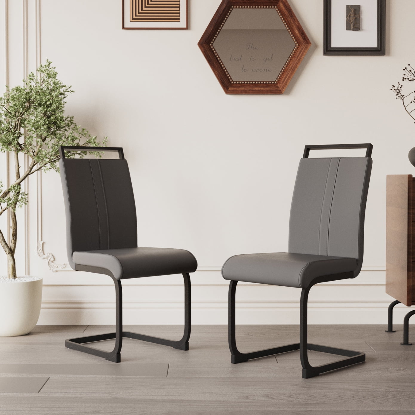 Dining Chairs Set of 2, Modern Kitchen Chair with Faux Leather High ...