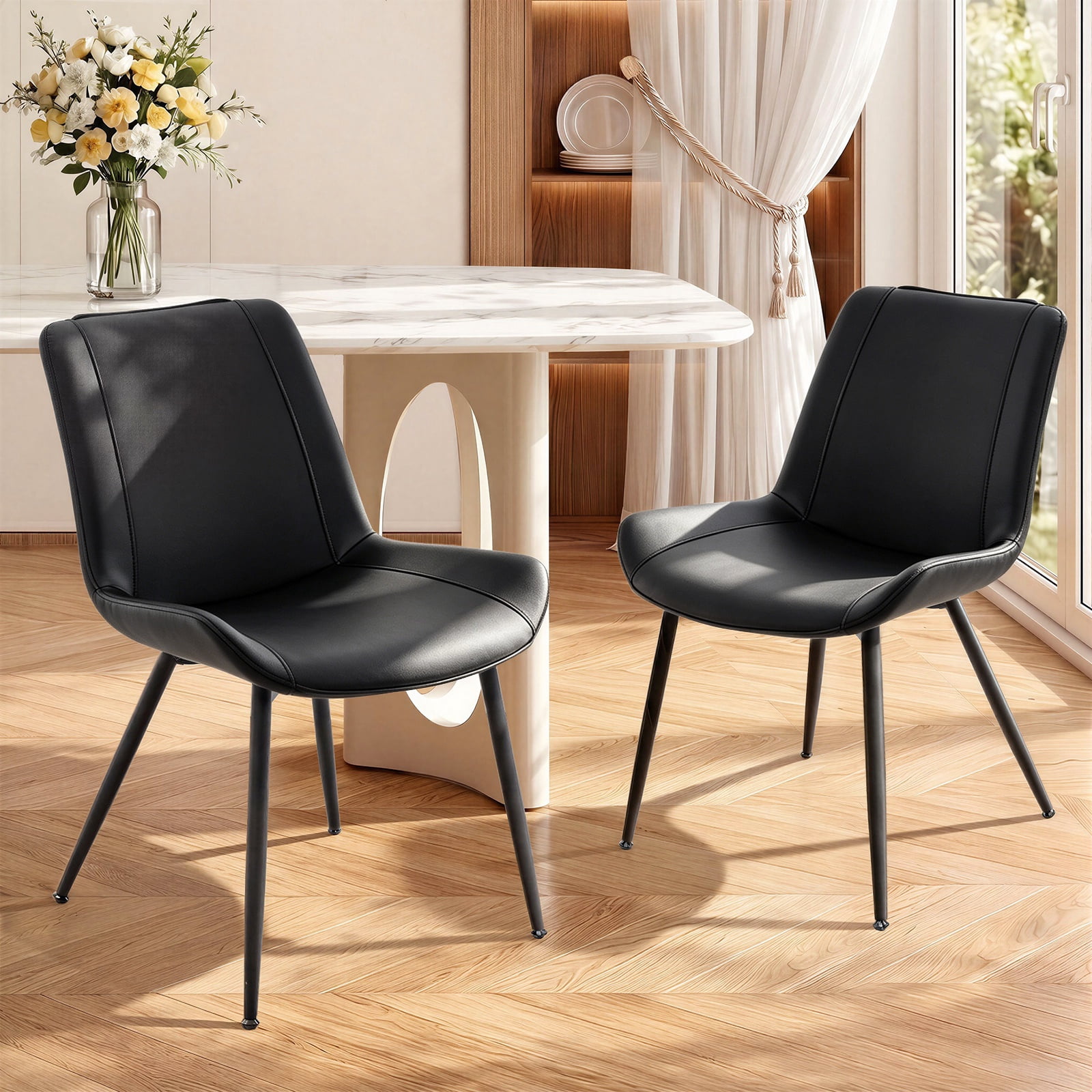 Modern Faux Leather Dining Chairs Set of 2, Upholstered Kitchen ...