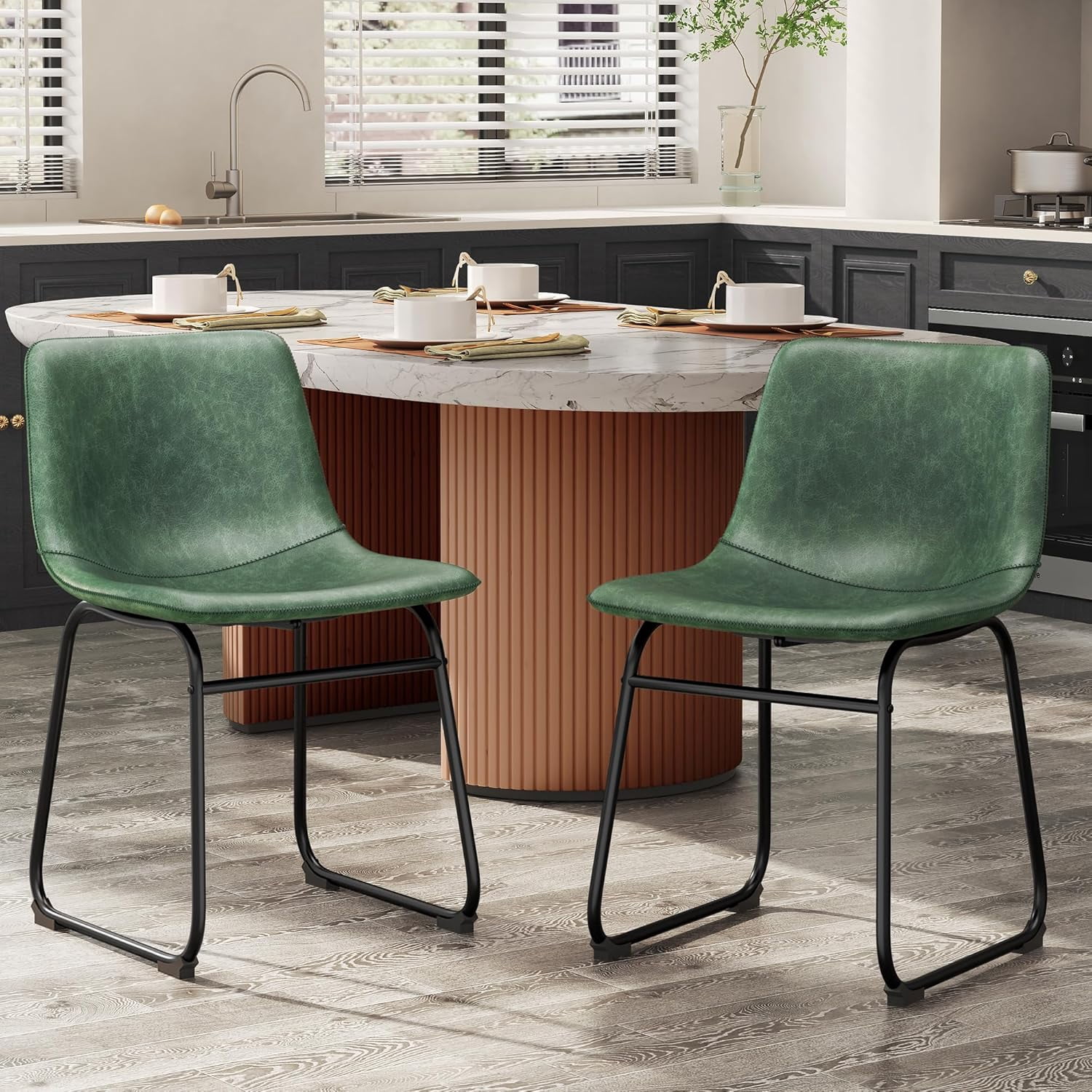 Dining Chairs Set of 2, PU Leather Armless Dinner Chairs with Backrest ...