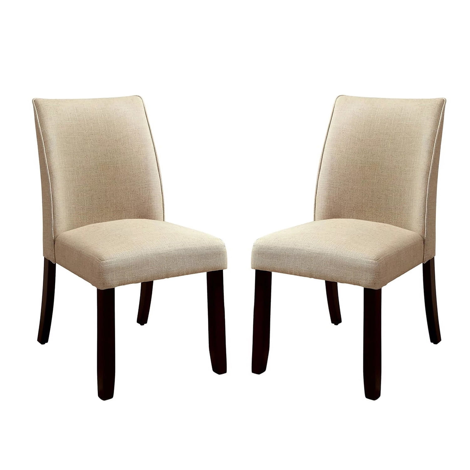 Dining Chairs Set of 2 Padded Fabric Side Chairs in Espresso and Ivory ...