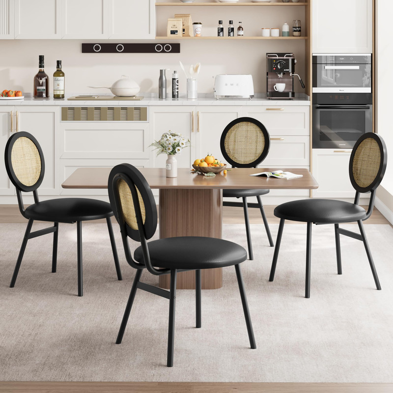 Dining Chairs Set of 2, Rattan Kitchen Chairs with Thicken Upholstered ...