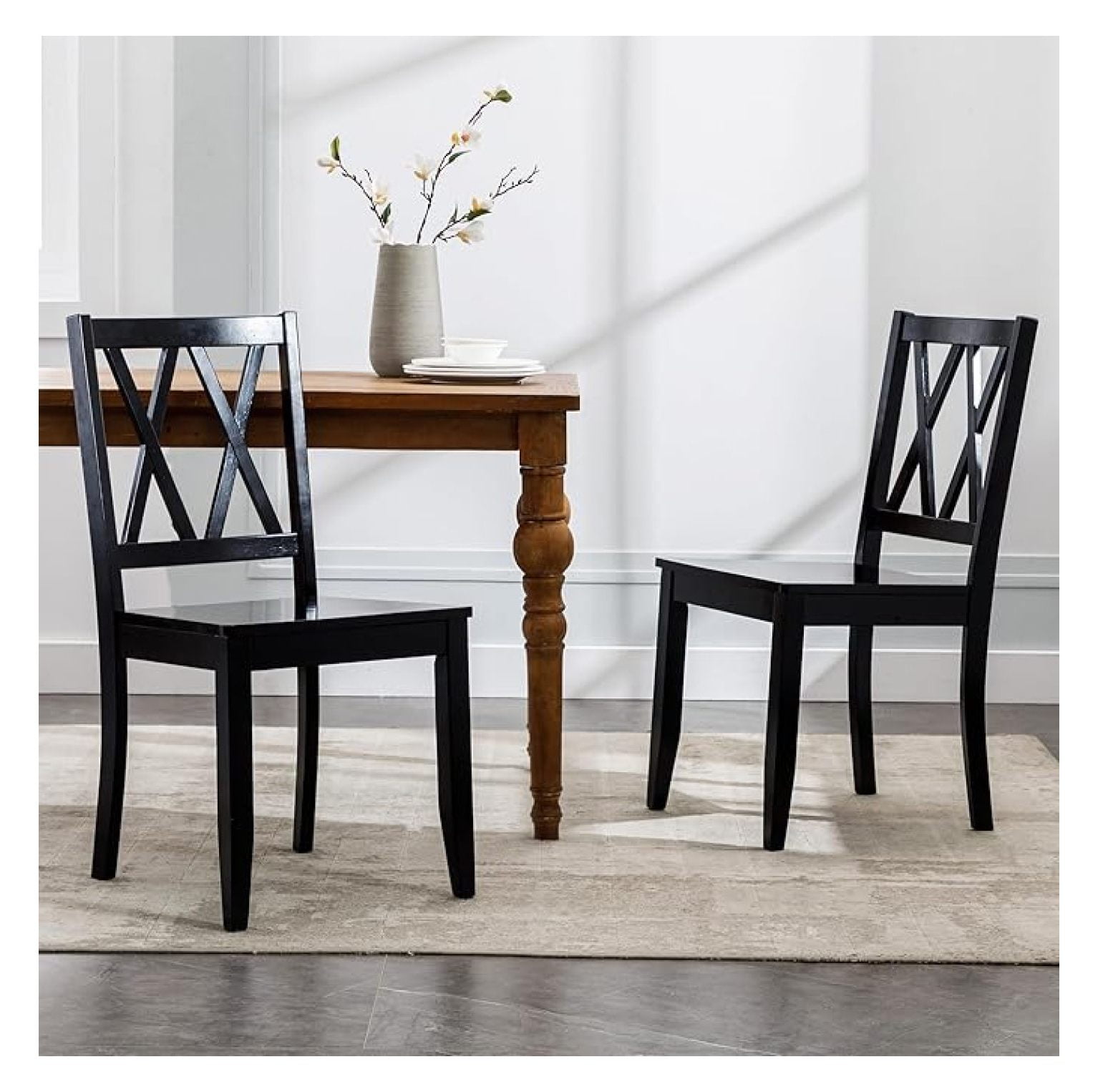 Dining Chairs Set of 2, Rubber Wood Dining Room Chair with Cross Back ...