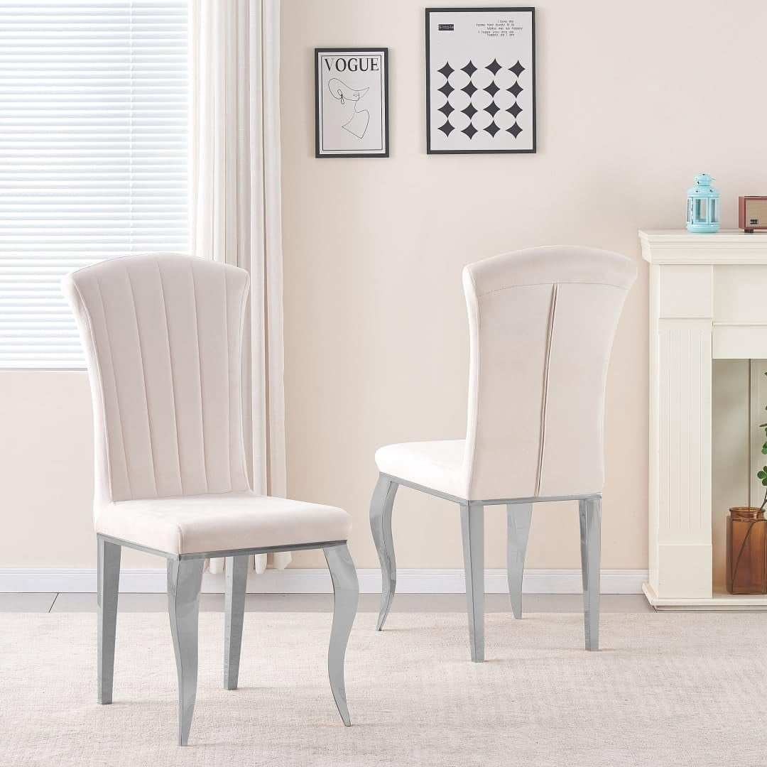 Dining Chairs Set of 2, Sleek Stainless Steel Legs, Upholstered Dining ...