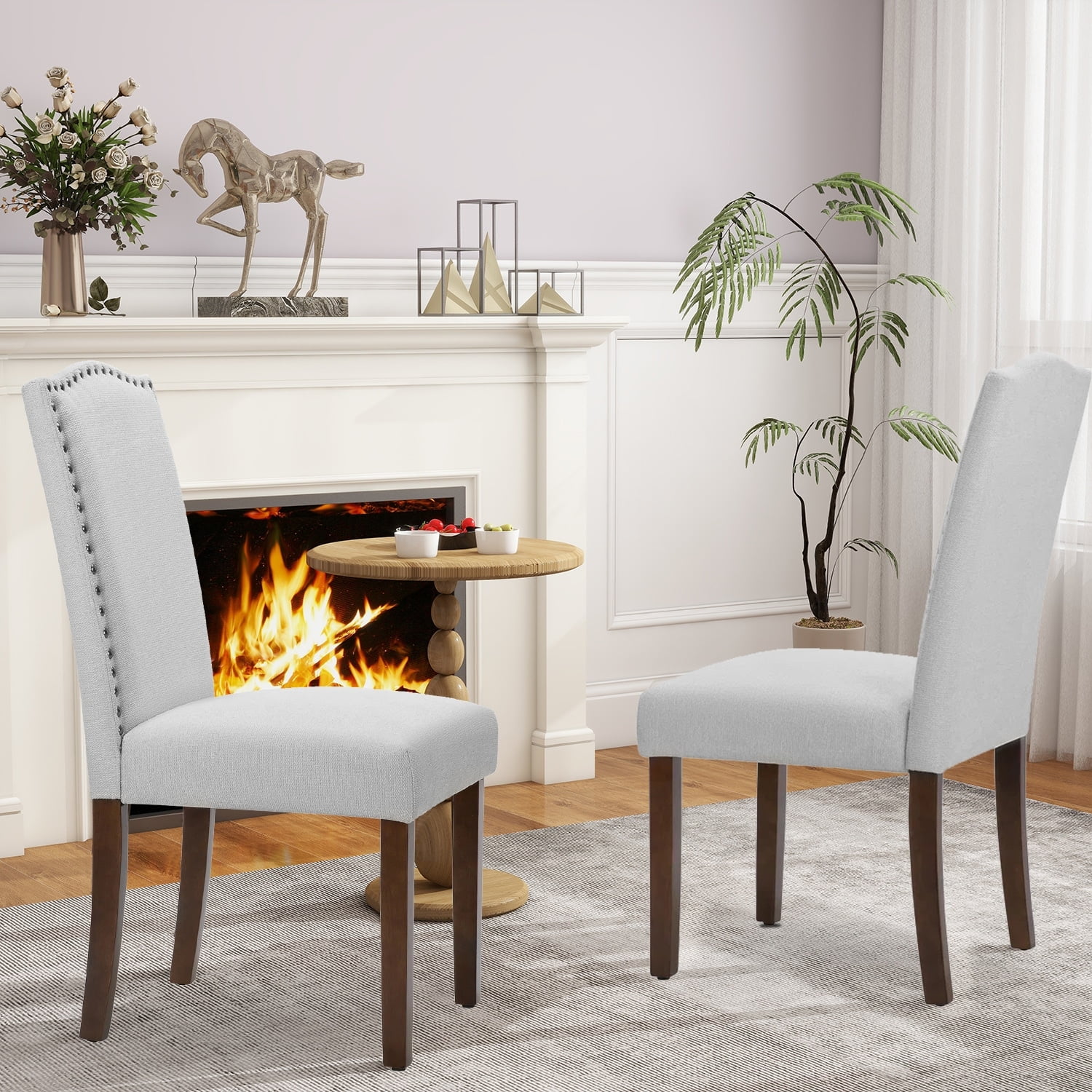 Dining Chairs Set of 2, Upholstered Dining Room Chairs Fabric Kitchen ...