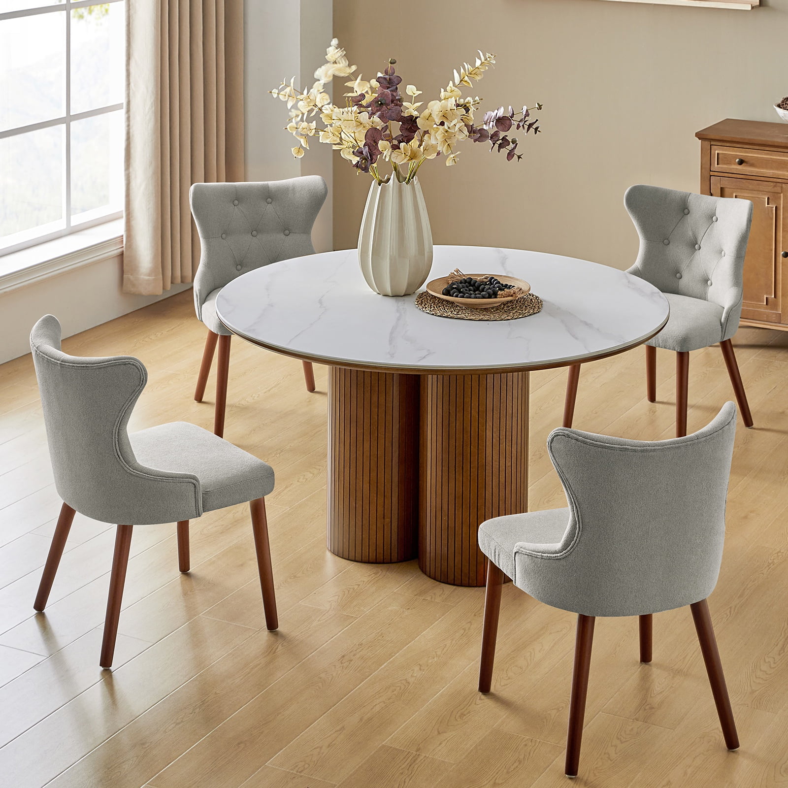 Dining Chairs Set of 4 Fabric Upholstered Wingback Accent Side Chairs ...