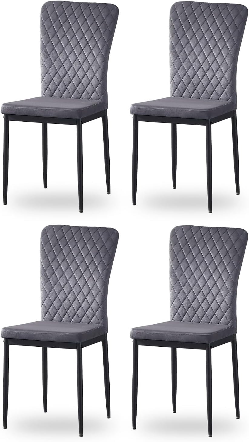 Dining Chairs Set of 4 Grey Velvet Kitchen Chairs Curved High Back ...