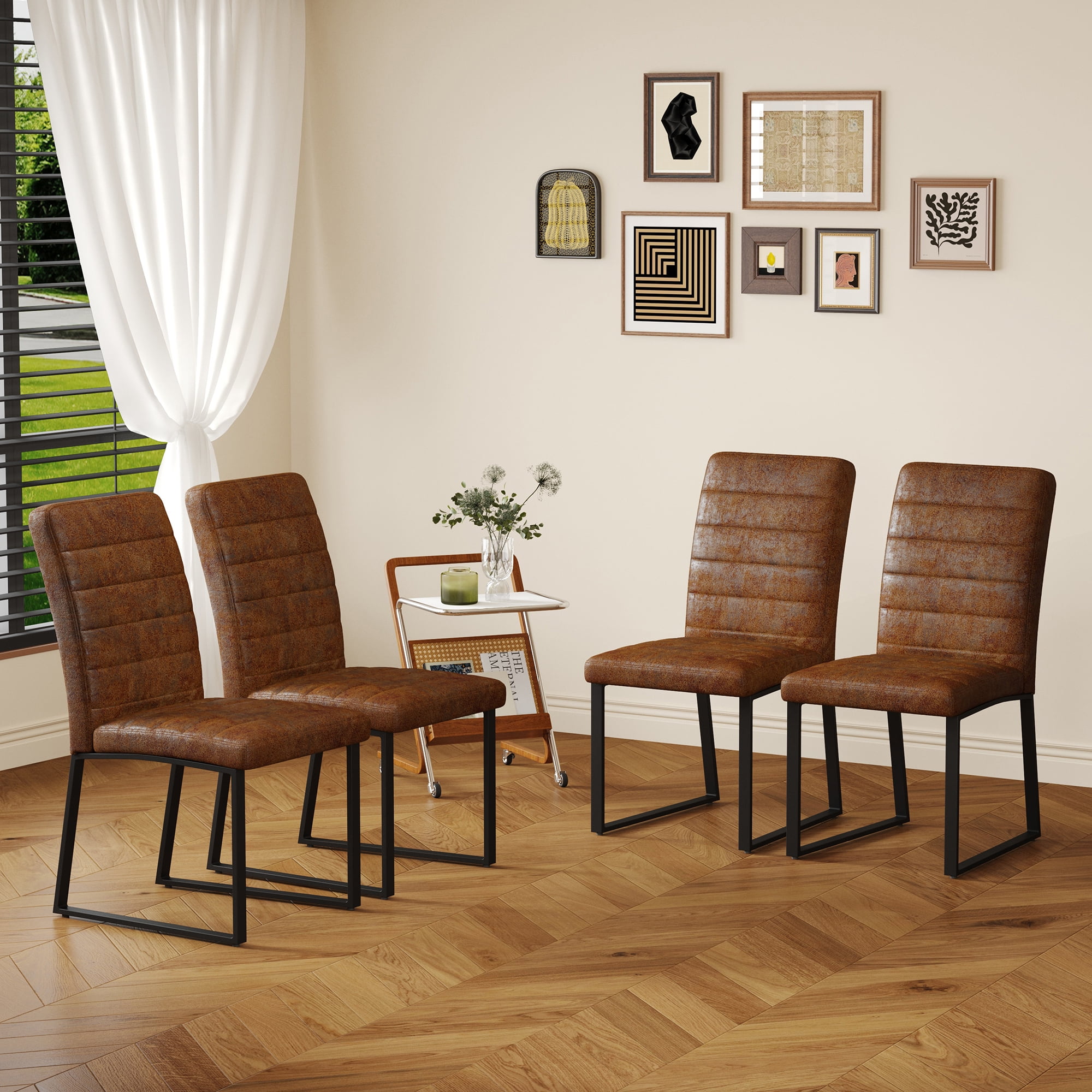 Dining Chairs Set of 4, High Back PU Leather Kitchen Chairs Modern ...