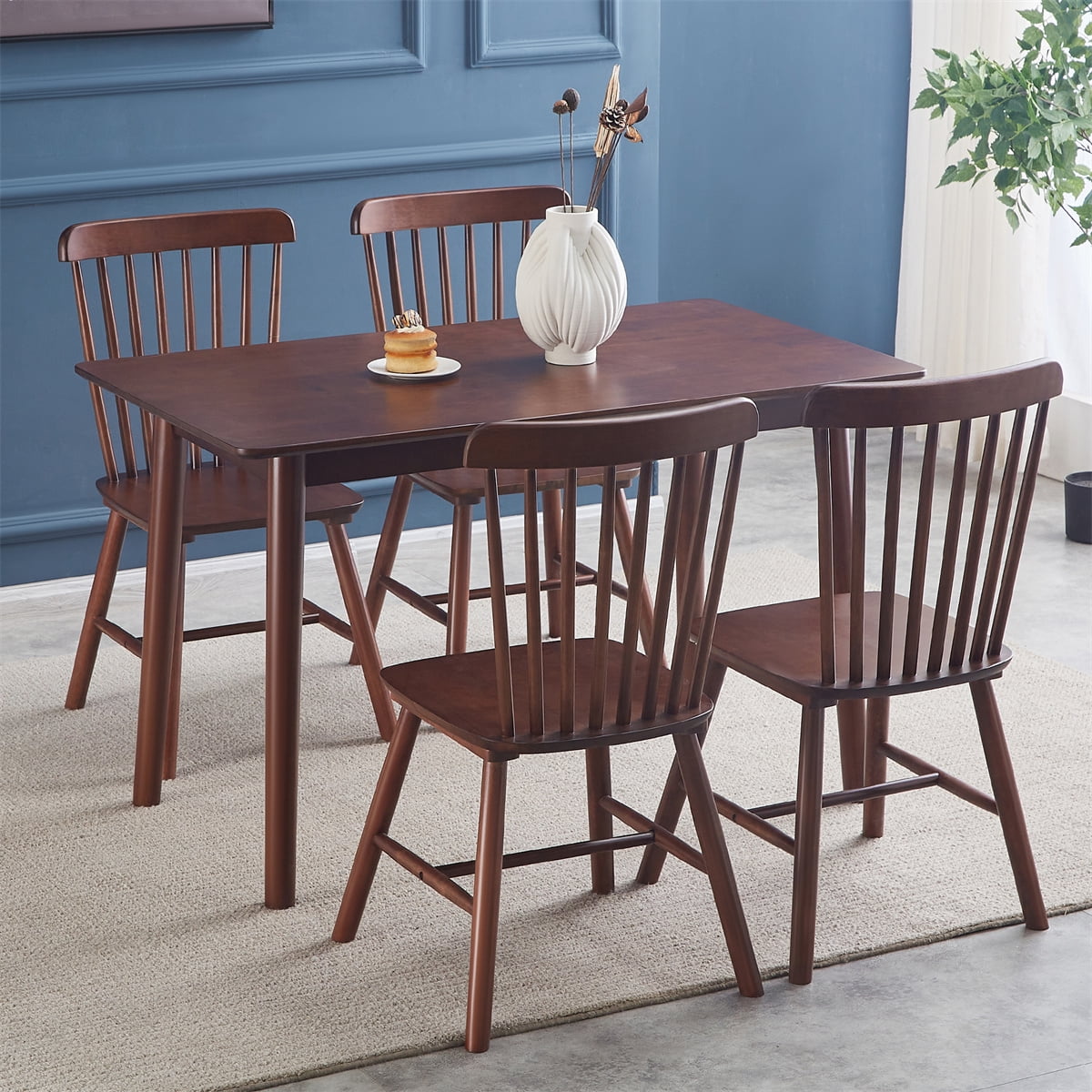 Dining Chairs Set of 4, Solid Wood Kitchen Chairs with Curved Backrest ...