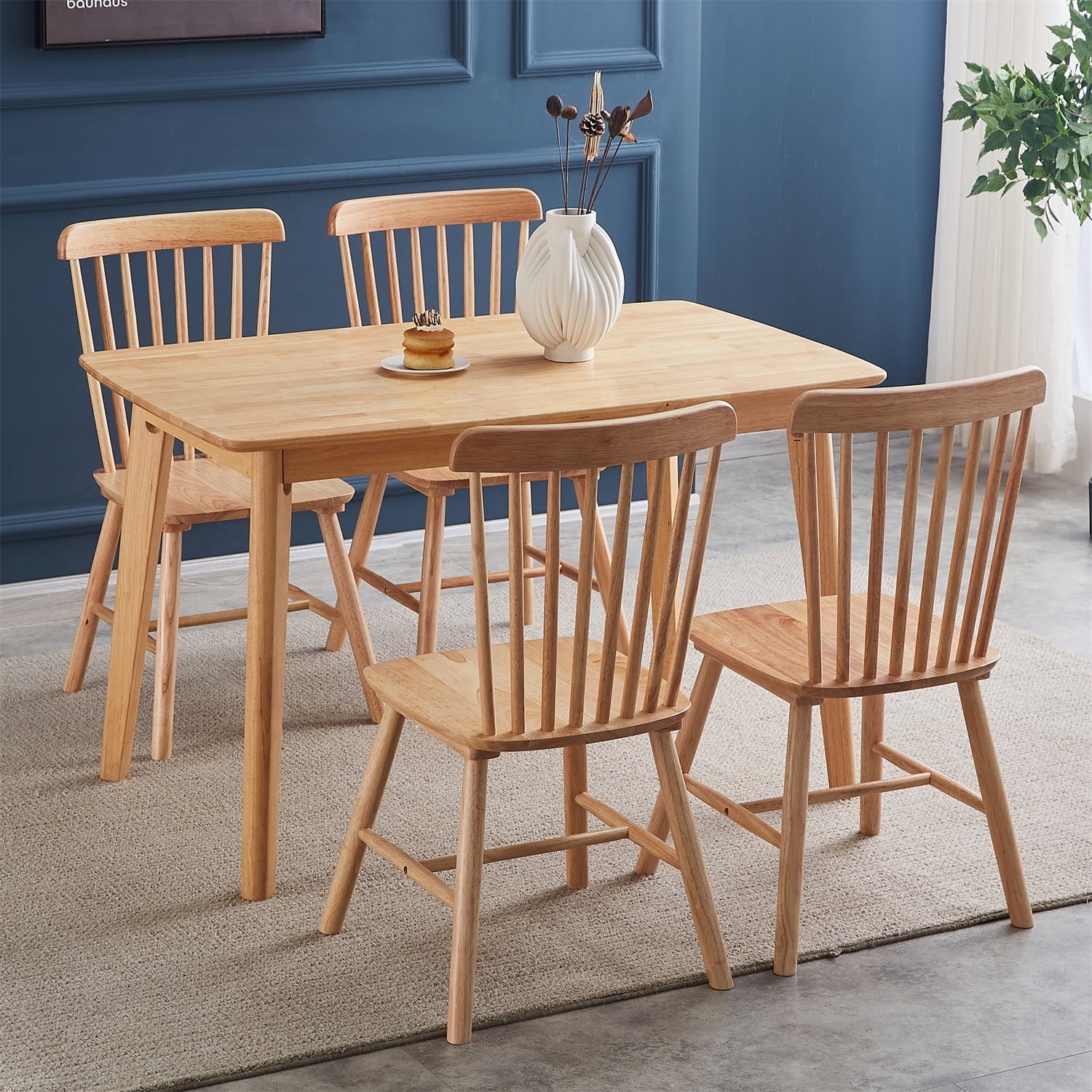 Dining Chairs Set of 4, Solid Wood Kitchen Chairs with Curved Backrest ...