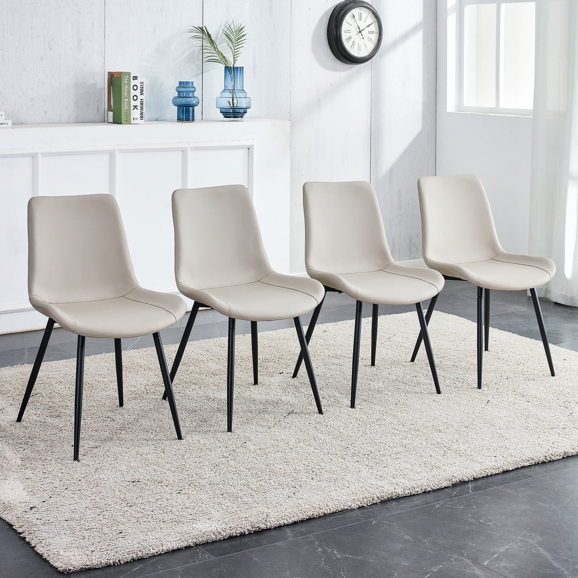 Sudica Set of 4 Modern Faux Leather Dining Chairs with Metal Legs and ...
