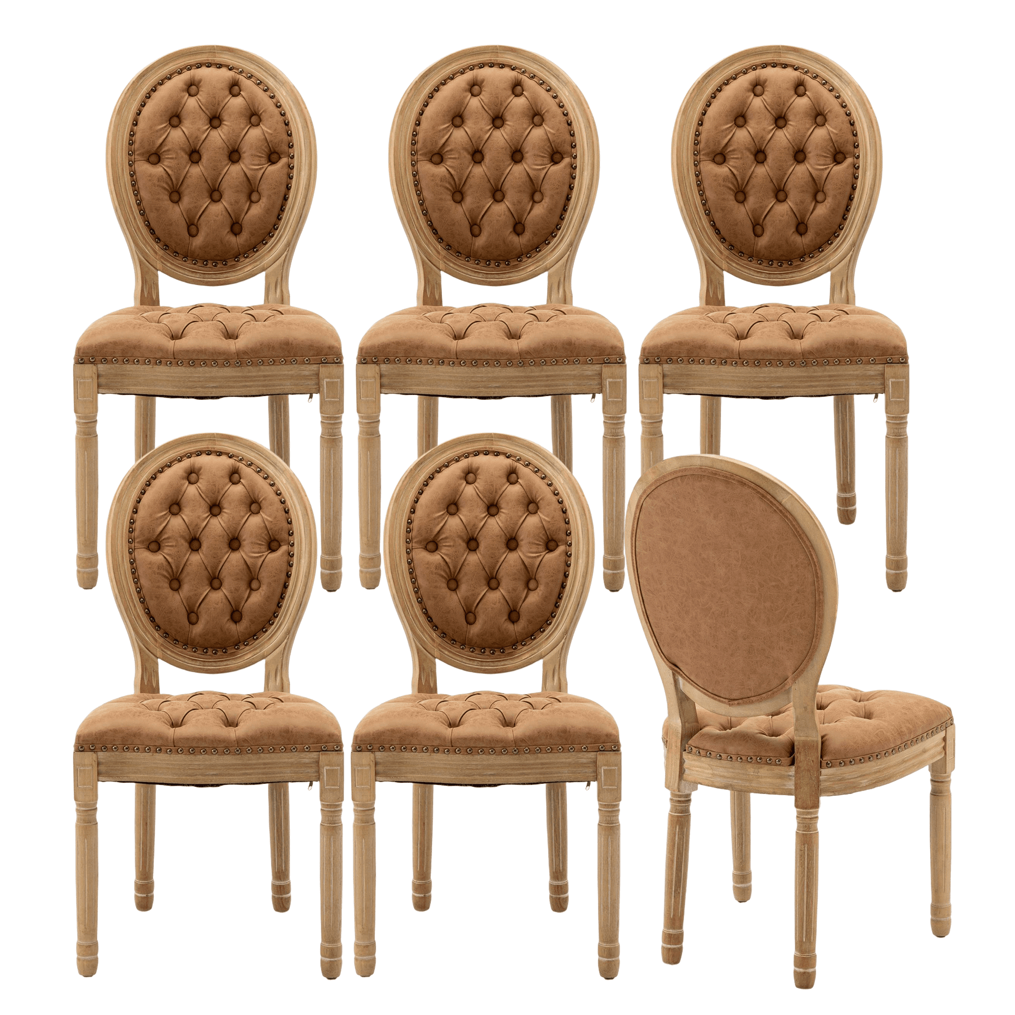 Dining Chairs Set of 6 French Style Nailhead Trim Faux Leather Fabric ...
