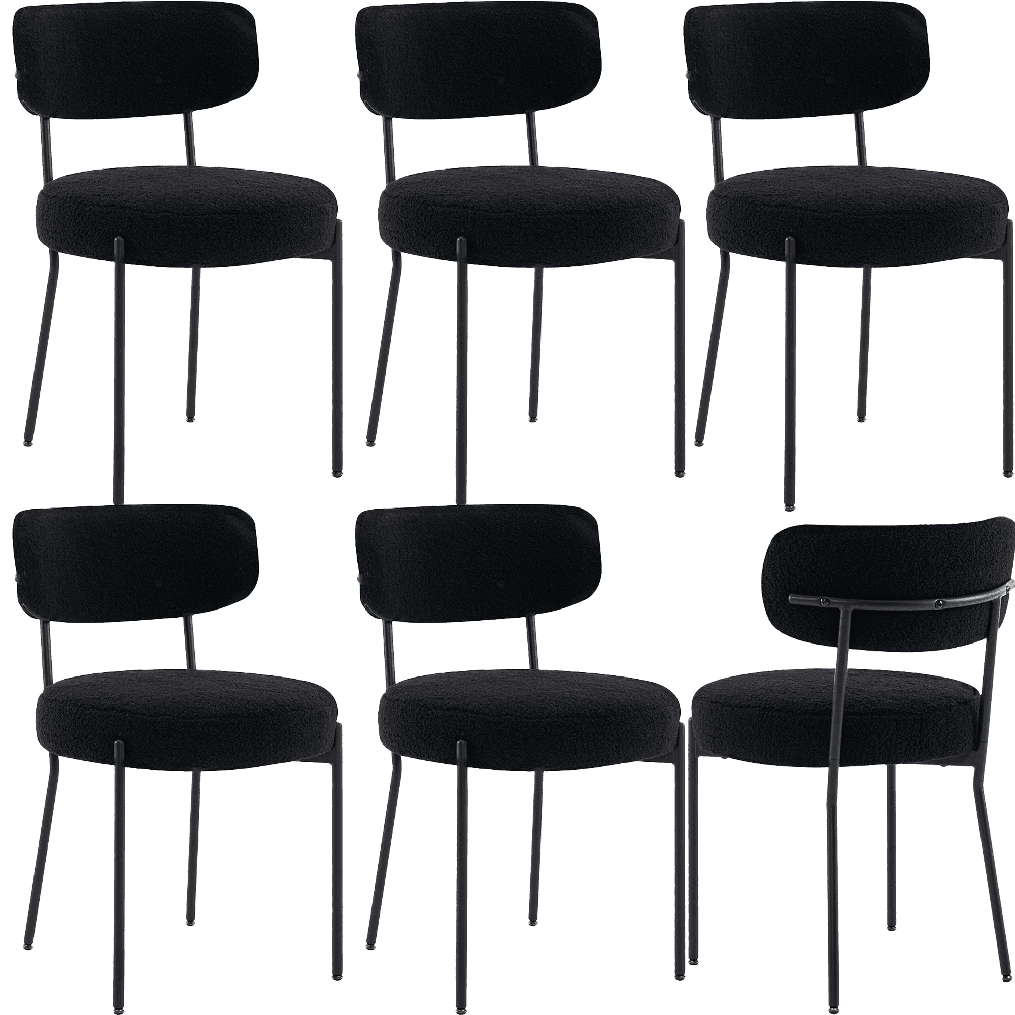 Dining Chairs Set of 6 Round Upholstered Boucle Dining Room Chairs with ...