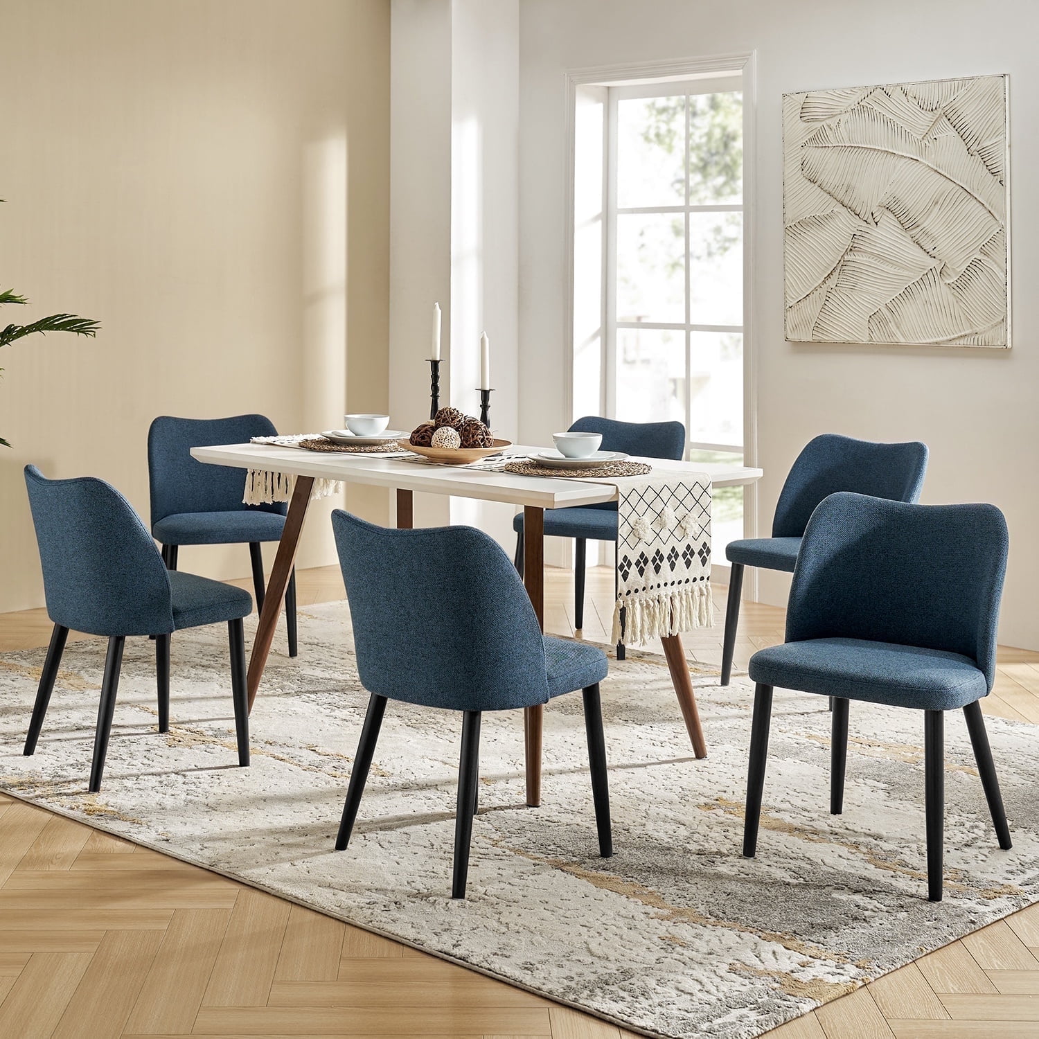 Dining Chairs Set of 6 Side Chairs Solid Wood Curved Backrest Kitchen ...