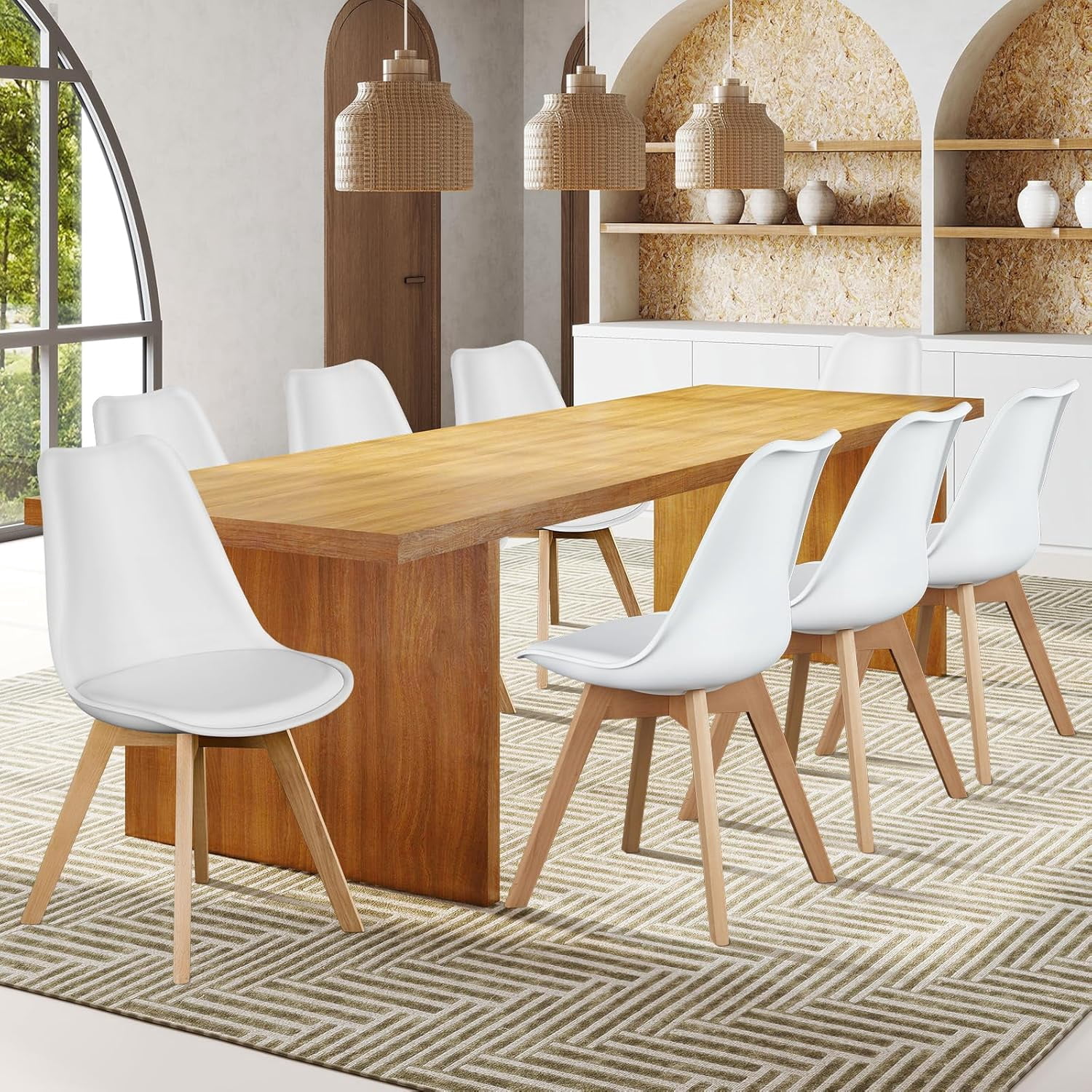 Dining Chairs Set of 8, Kitchen Room PU Leather Mid Century Modern ...