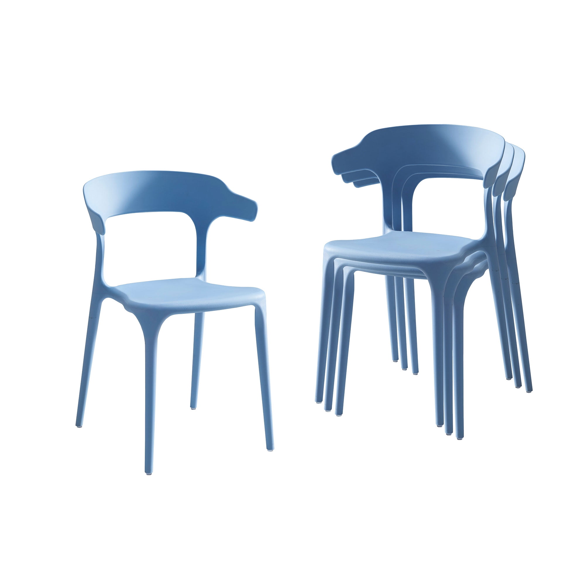 Dining Chairs, Stackable Plastic Chairs Set of 4, Polypropylene Seat ...
