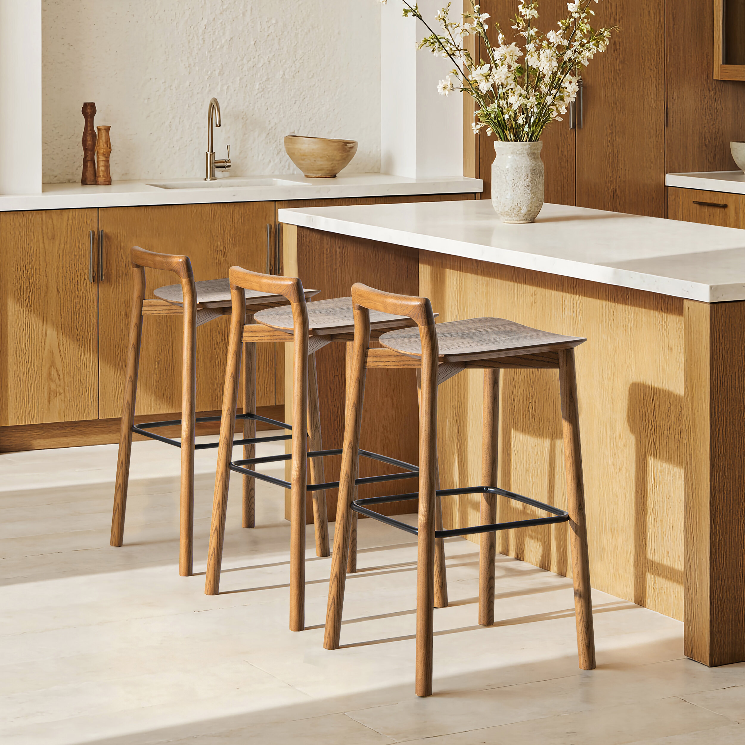 Dining Chairs Sven 30" Modern Minimalist Low Back Wood Barstool, Dark ...