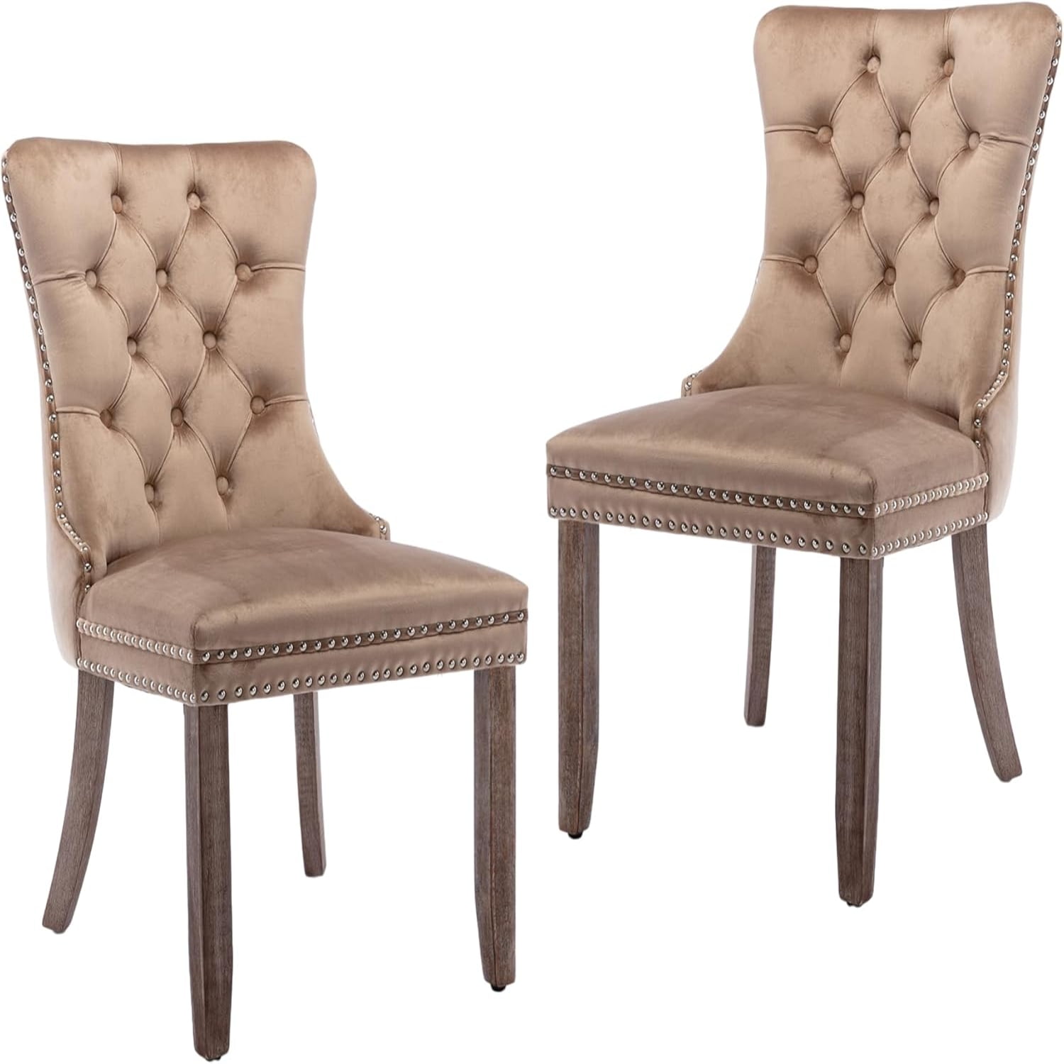 Dining Chairs Velvet Upholstered Tufted Back with Nailhead Trim and ...