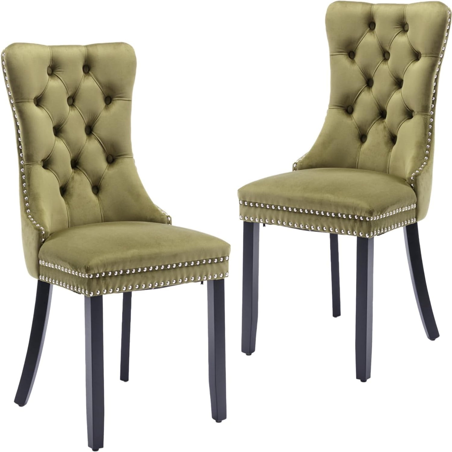 Dining Chairs Velvet Upholstered Tufted Back with Nailhead Trim and ...