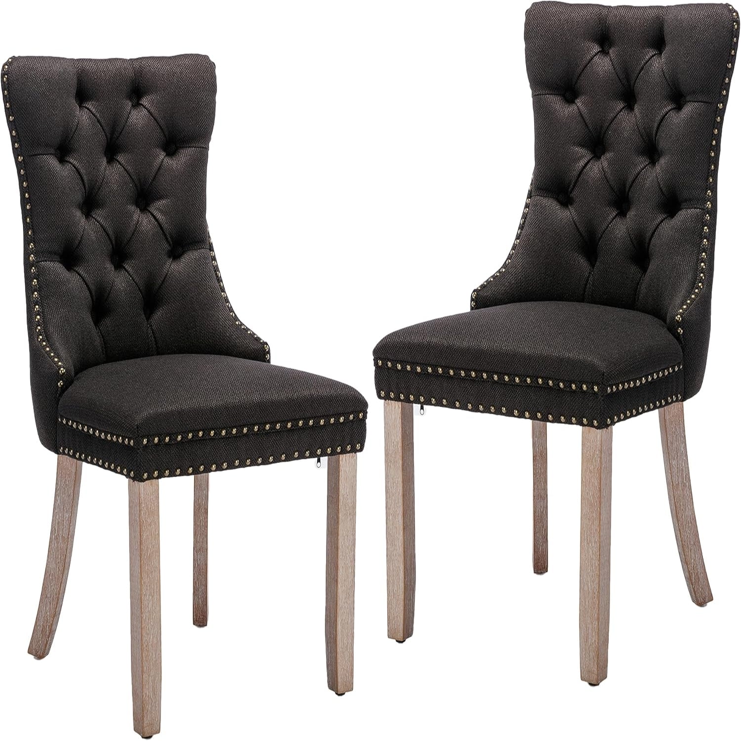 Dining Chairs Velvet Upholstered Tufted Back with Nailhead Trim and ...