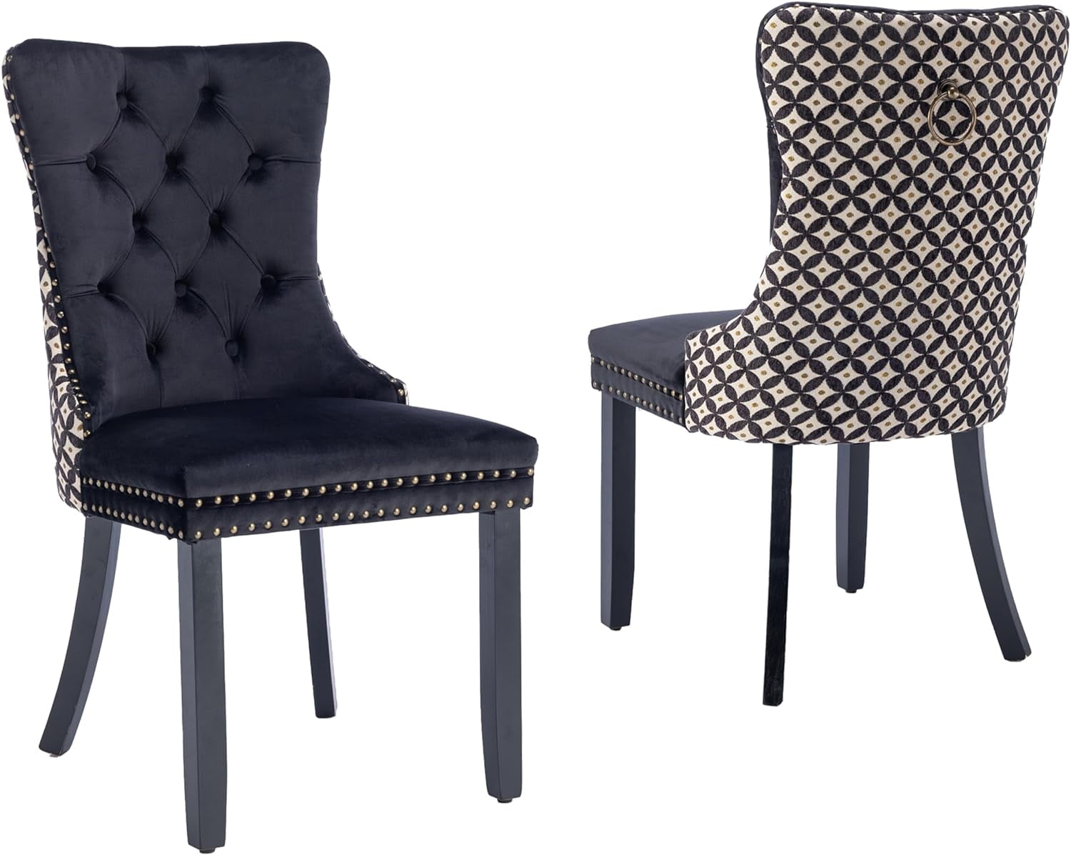 Dining Chairs Velvet Upholstered Tufted Back with Nailhead Trim and ...