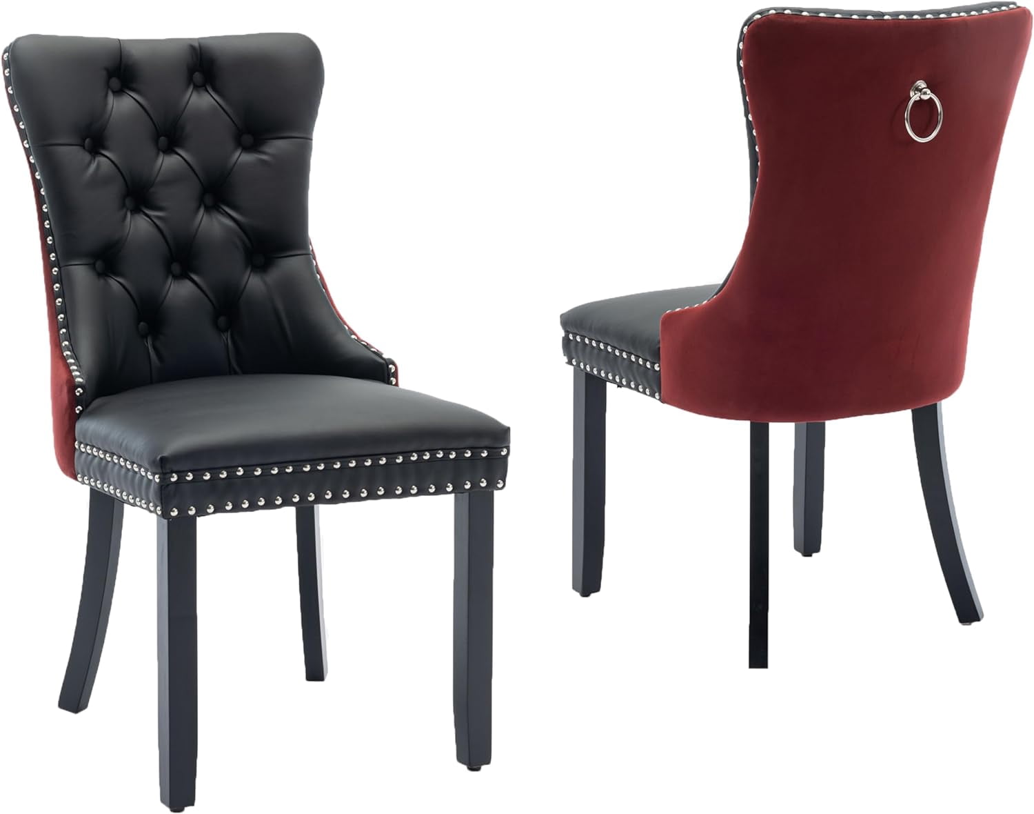 Dining Chairs Velvet Upholstered Tufted Back with Nailhead Trim and ...