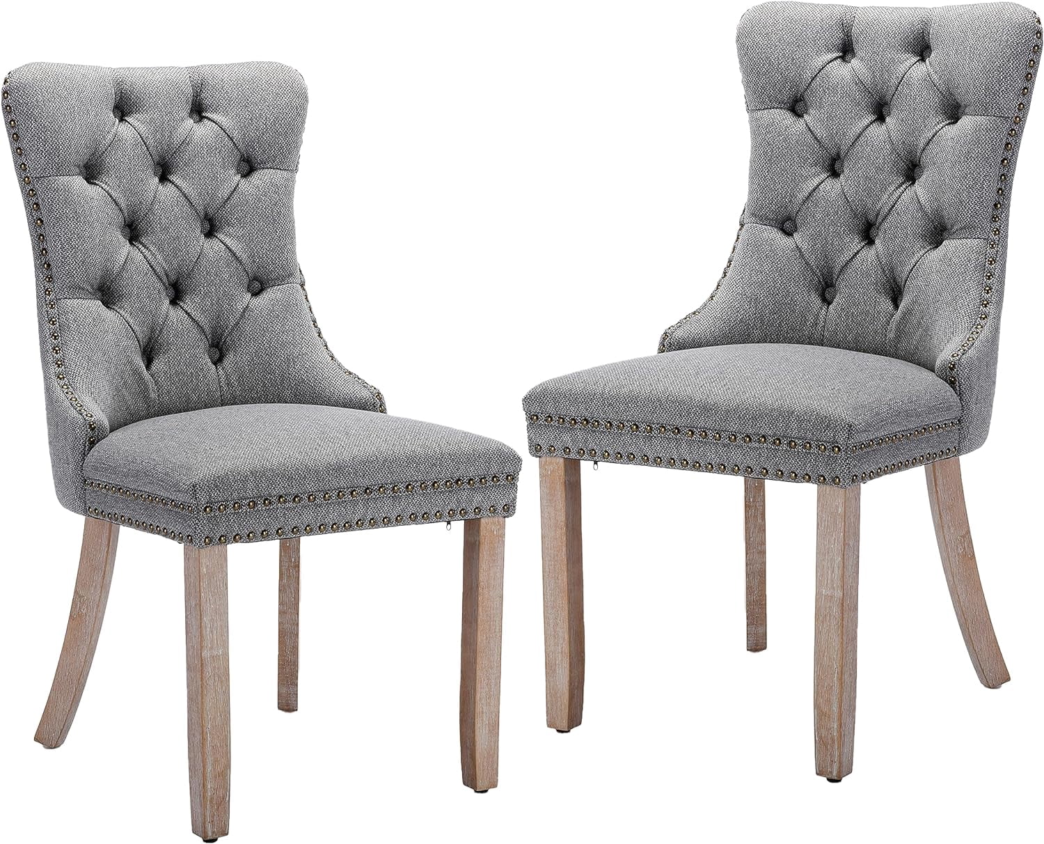 Dining Chairs Velvet Upholstered Tufted Back with Nailhead Trim and ...