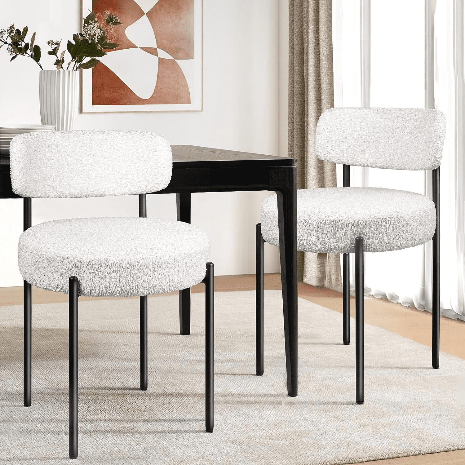Dining Chairs White Boucle Dining Chairs Modern Kitchen and Dining Room ...
