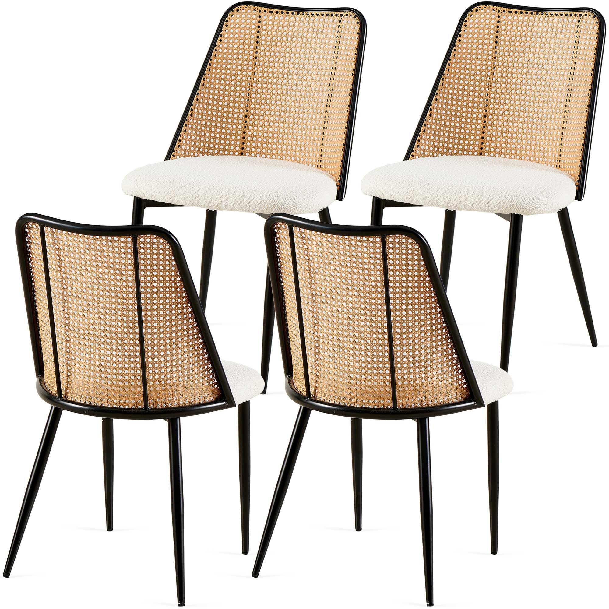 Dining Chairs Off White Rattan Dining Chairs Set of 4,Boucle Chairs ...