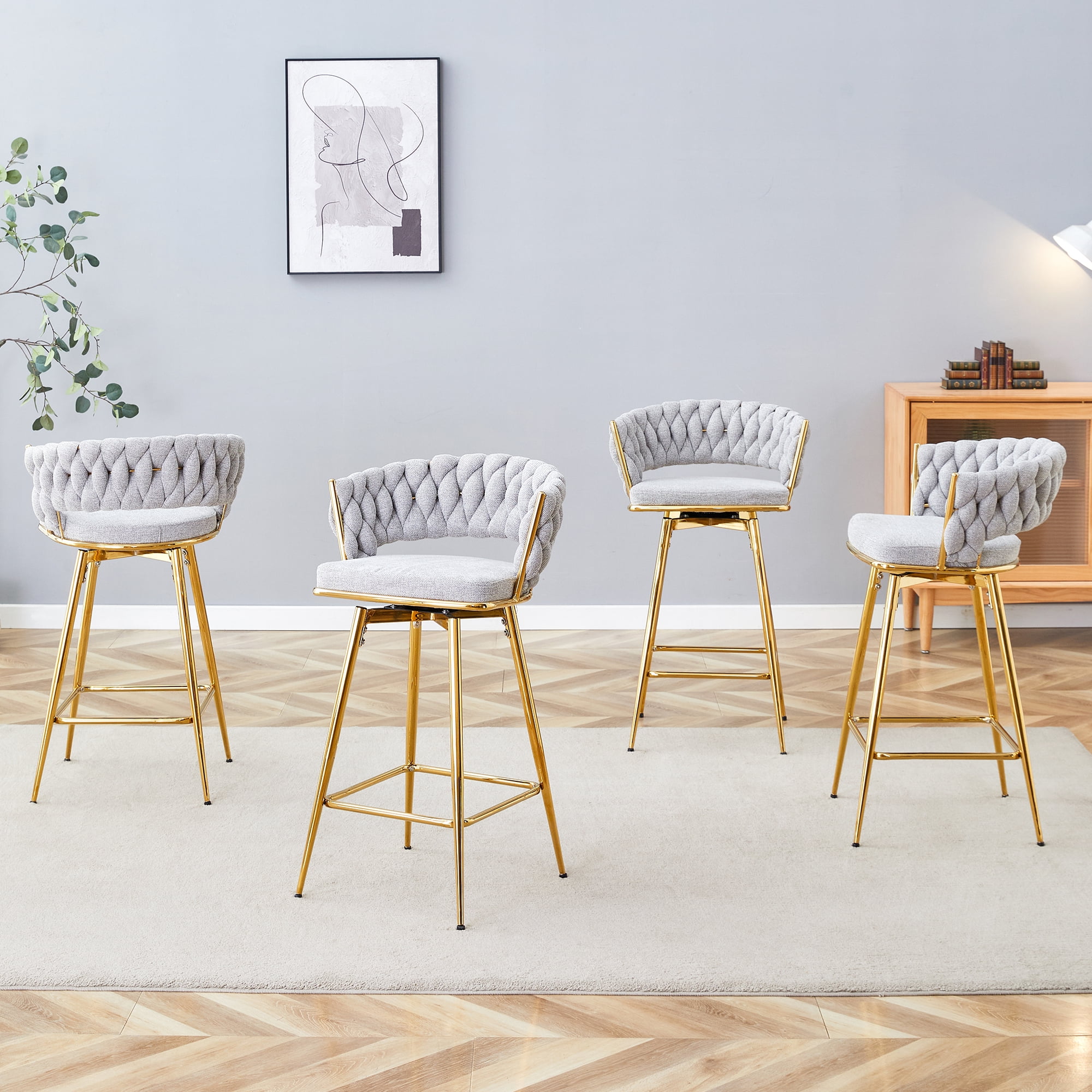 Dining Chairs A set of 4 rotating bar stools, equipped with breathable ...