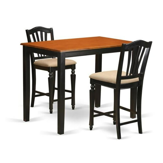 Dining Counter Height Pub Table & 2 Kitchen Chairs, Black Finish ...