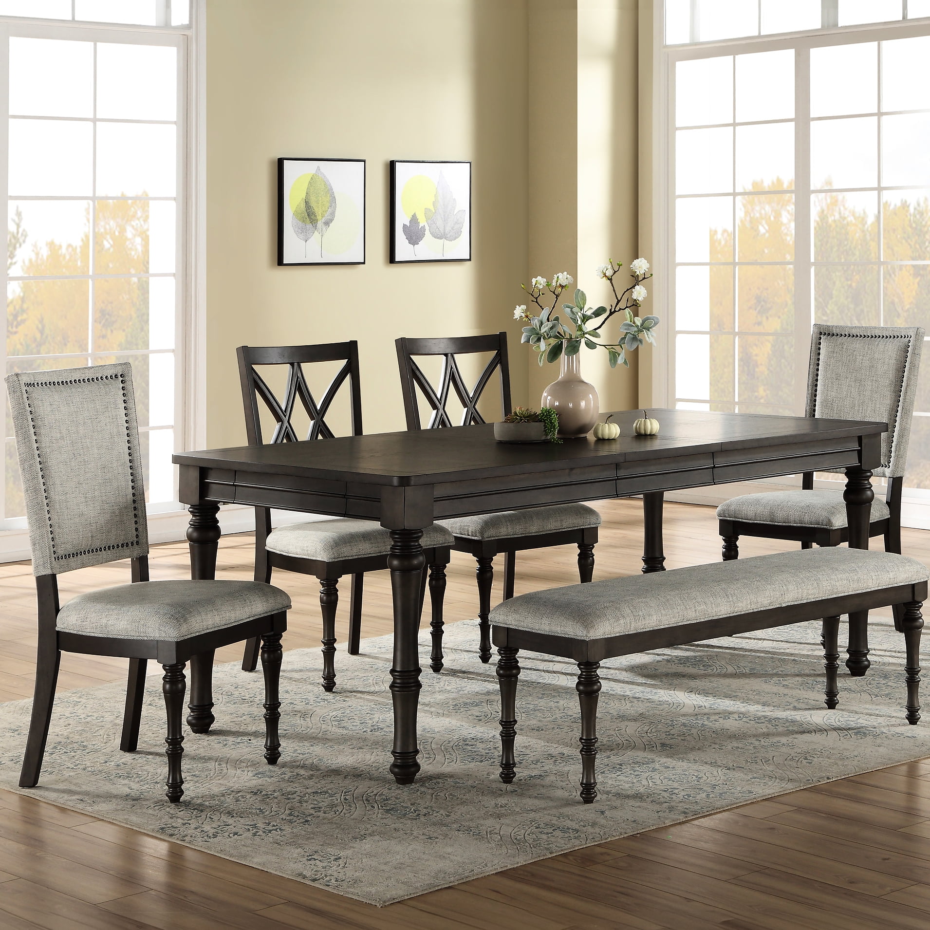 Dining In Dark Gray - 6 Pieces, Solid Wood Construction, And Stylish ...