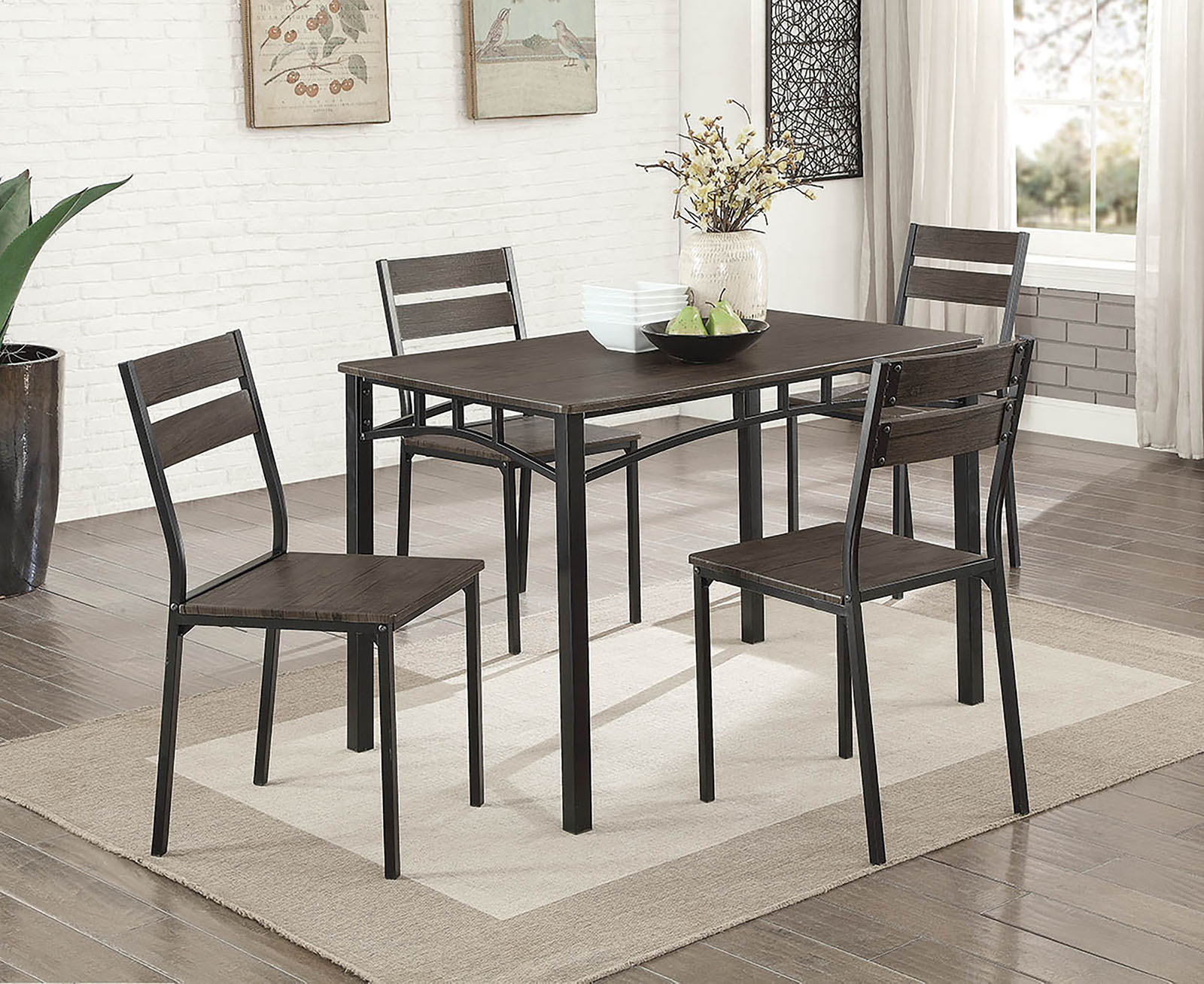 Dining Furniture Sets Dining Room Industrial Style Antique Brown 5pc Dining Set Table 4x Side ...
