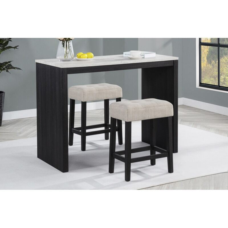 Dining And Kitchen Sets 3-Piece Black/Beige Faux Marble Counter Height ...