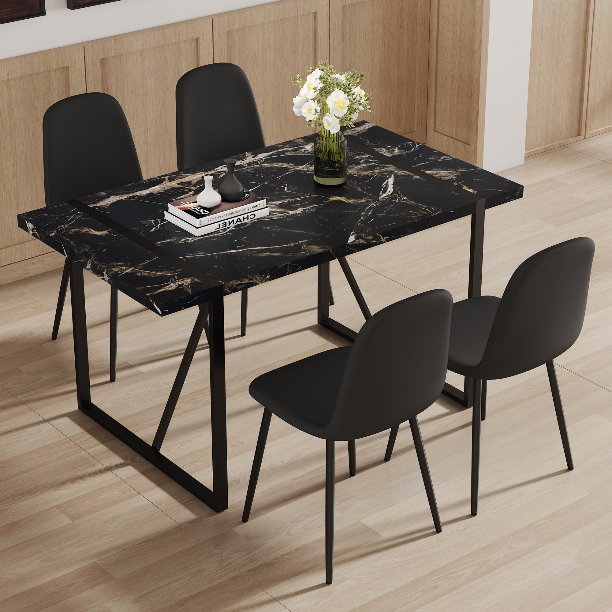 Dining And Kitchen Sets Table and chair set.Modern Black Marble Pattern ...
