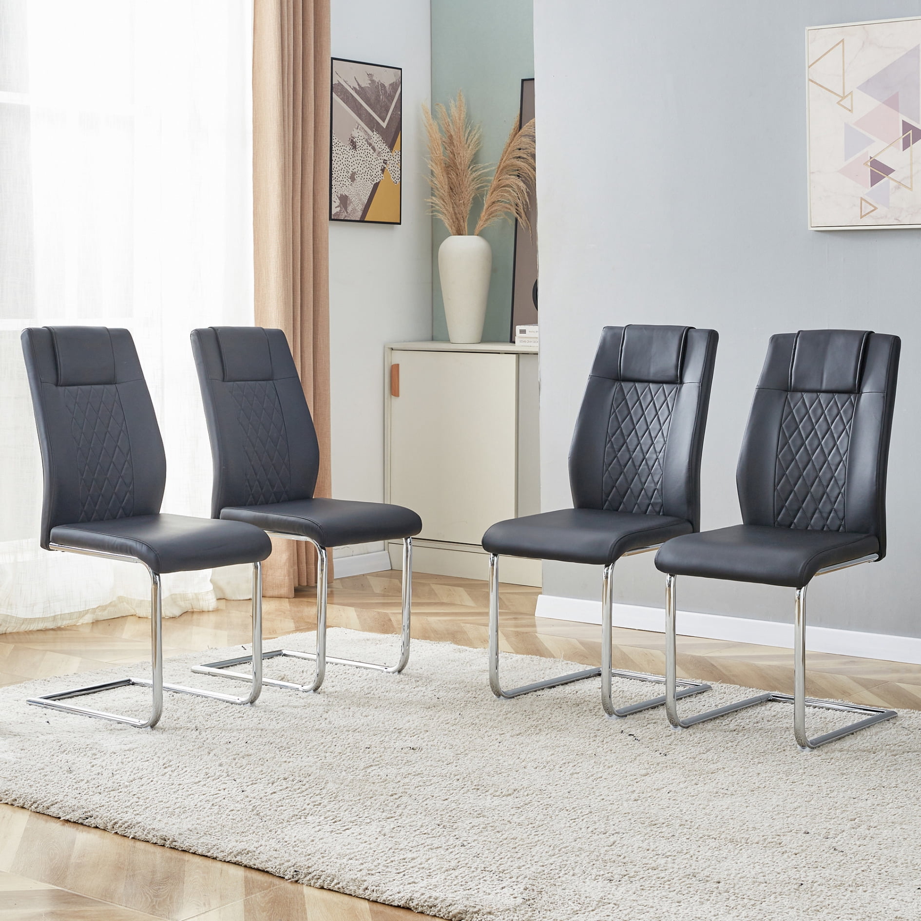 Dining Living Room Chairs Upholstered Chair with Silver Metal Legs ...