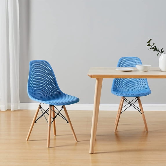 Dining Mid Modern Hollow Back Design Plastic Shell Armless Side Chair ...
