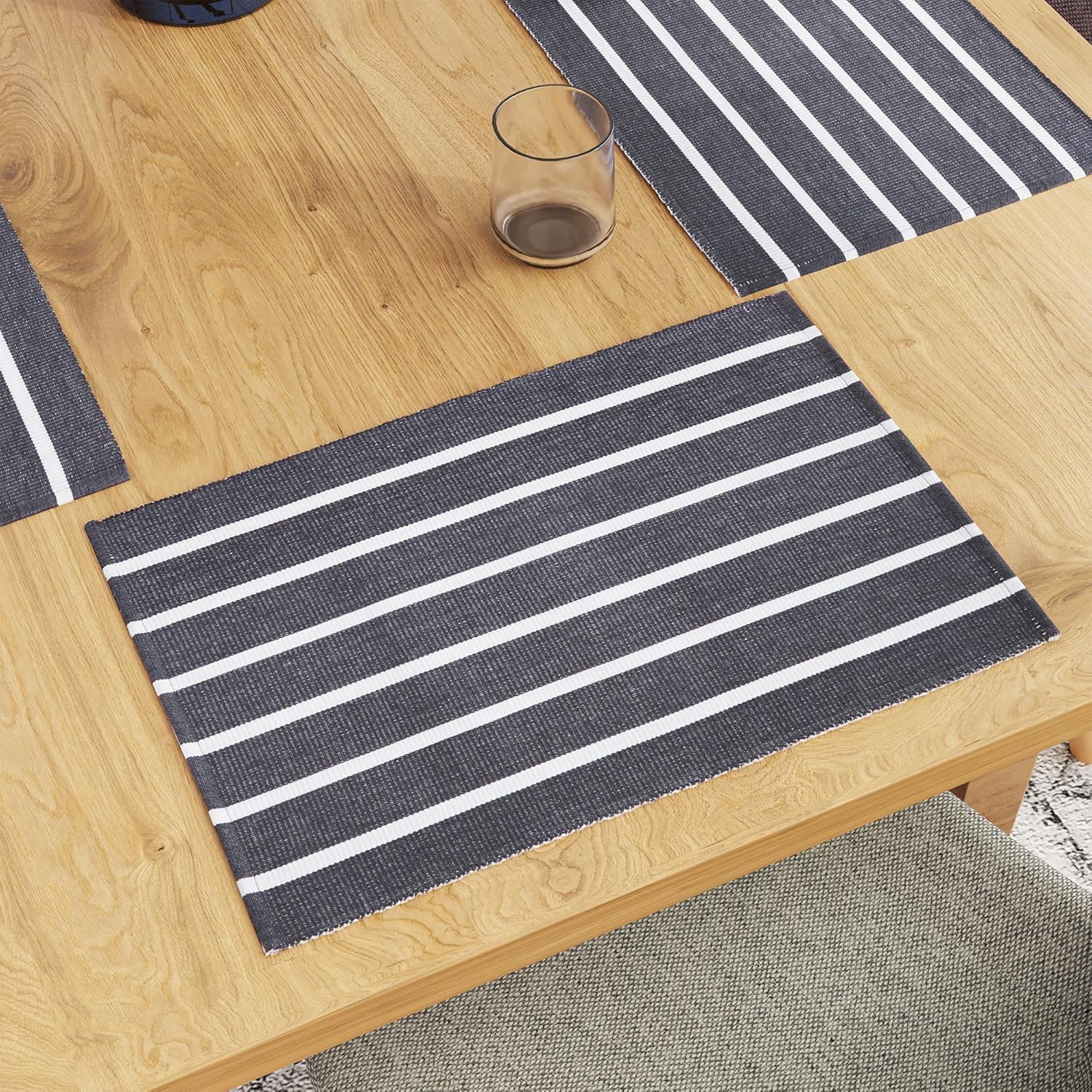 Dining Placemat Set of 6 | Roma Grey Stripes Color | Fine Ribbed Cotton ...
