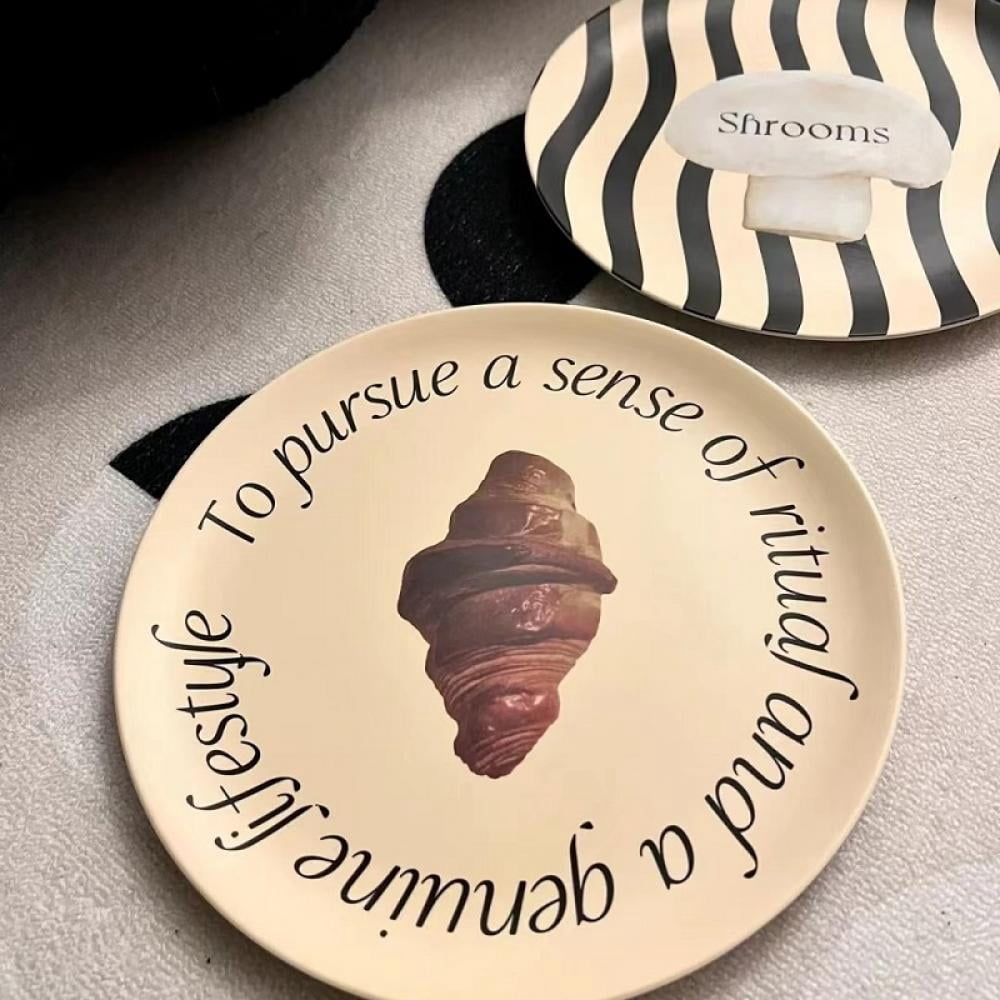 Dining Plate Printed Round Bamboo Fiber Dishes for Serving Salad ...